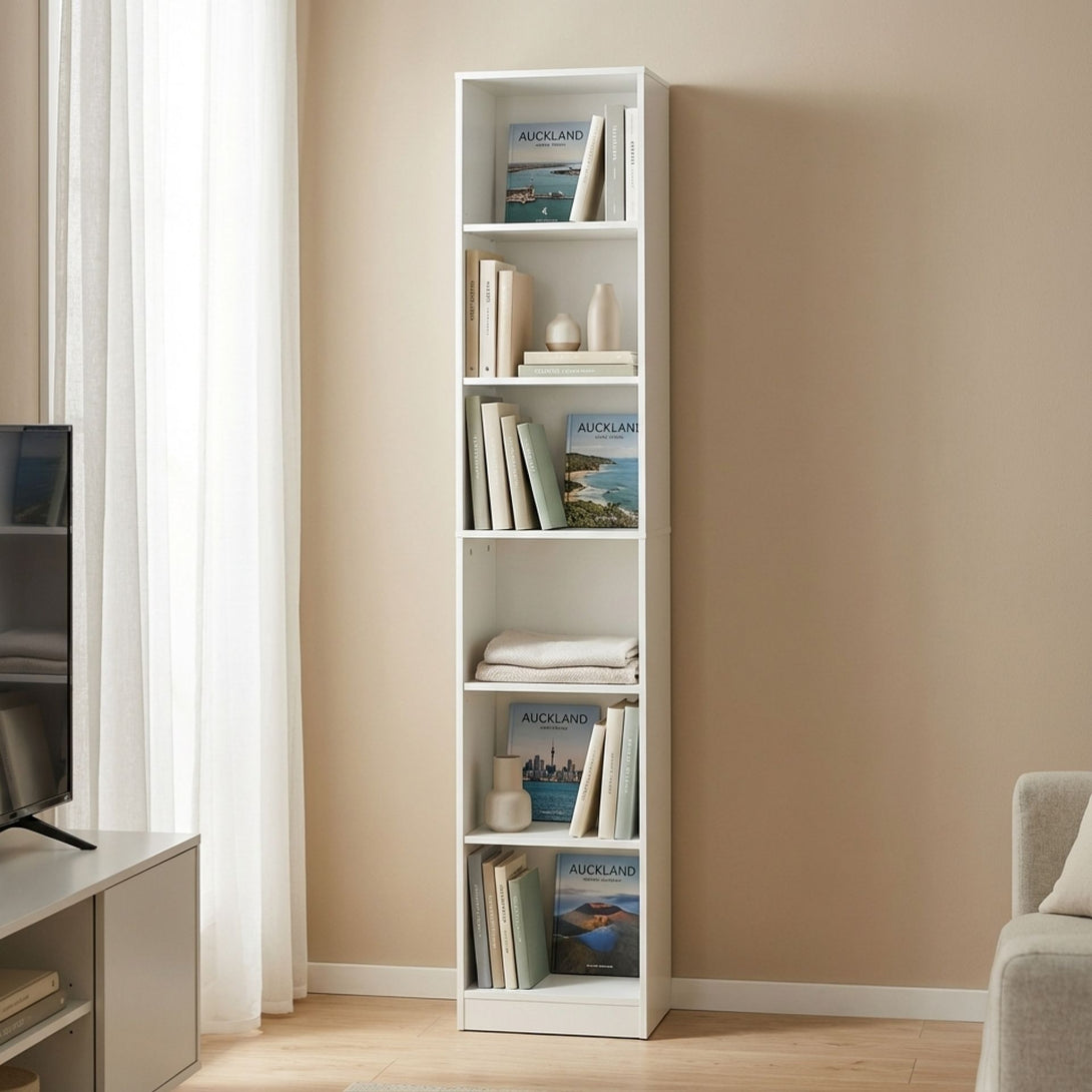 Nivo 6 Tier Slim Bookshelf Display Shelf - White – Treasurebox