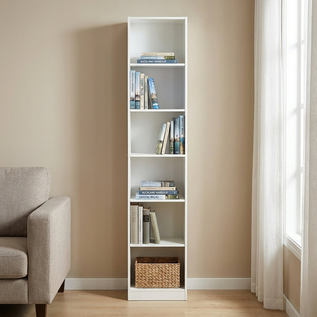 Nivo 6 Tier Slim Bookshelf Display Shelf - White – Treasurebox