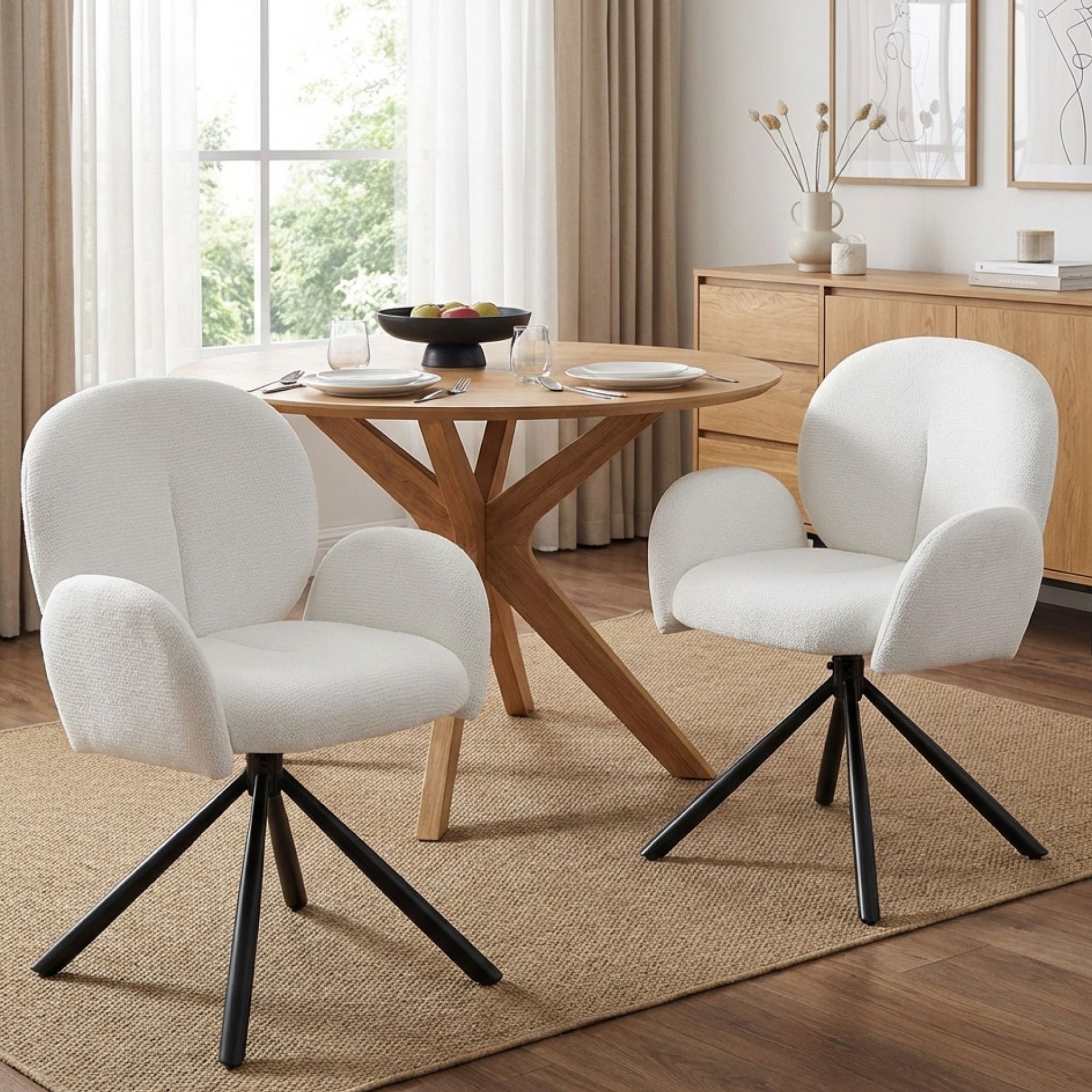 Avery Swivel Fabric Dining Chair - Set of 2 - White – Treasurebox
