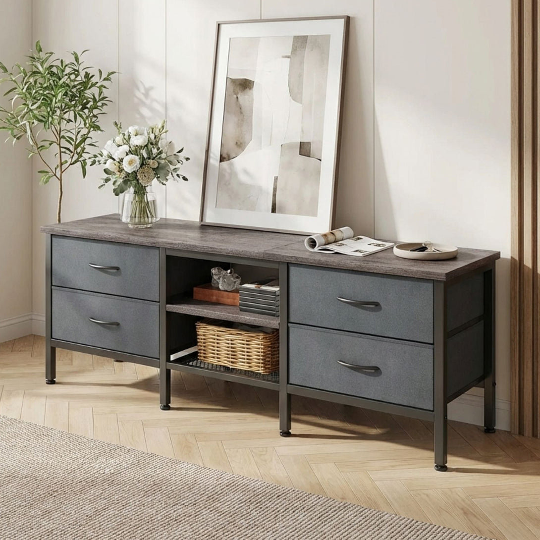 Cavalla 1.4m Entertainment Unit with Drawers - Grey Oak + Grey ...