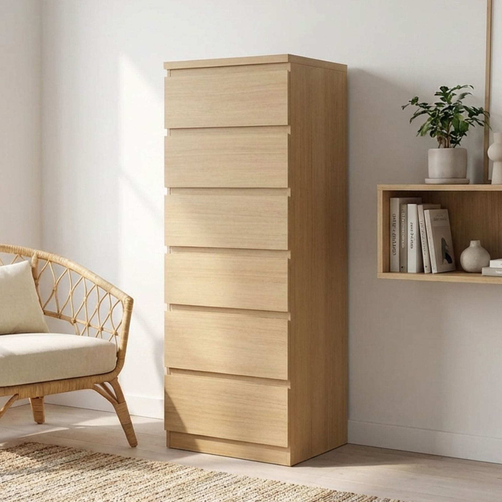 TONGASS 6 Drawer Slim Tallboy - OAK | Modern Storage – Treasurebox
