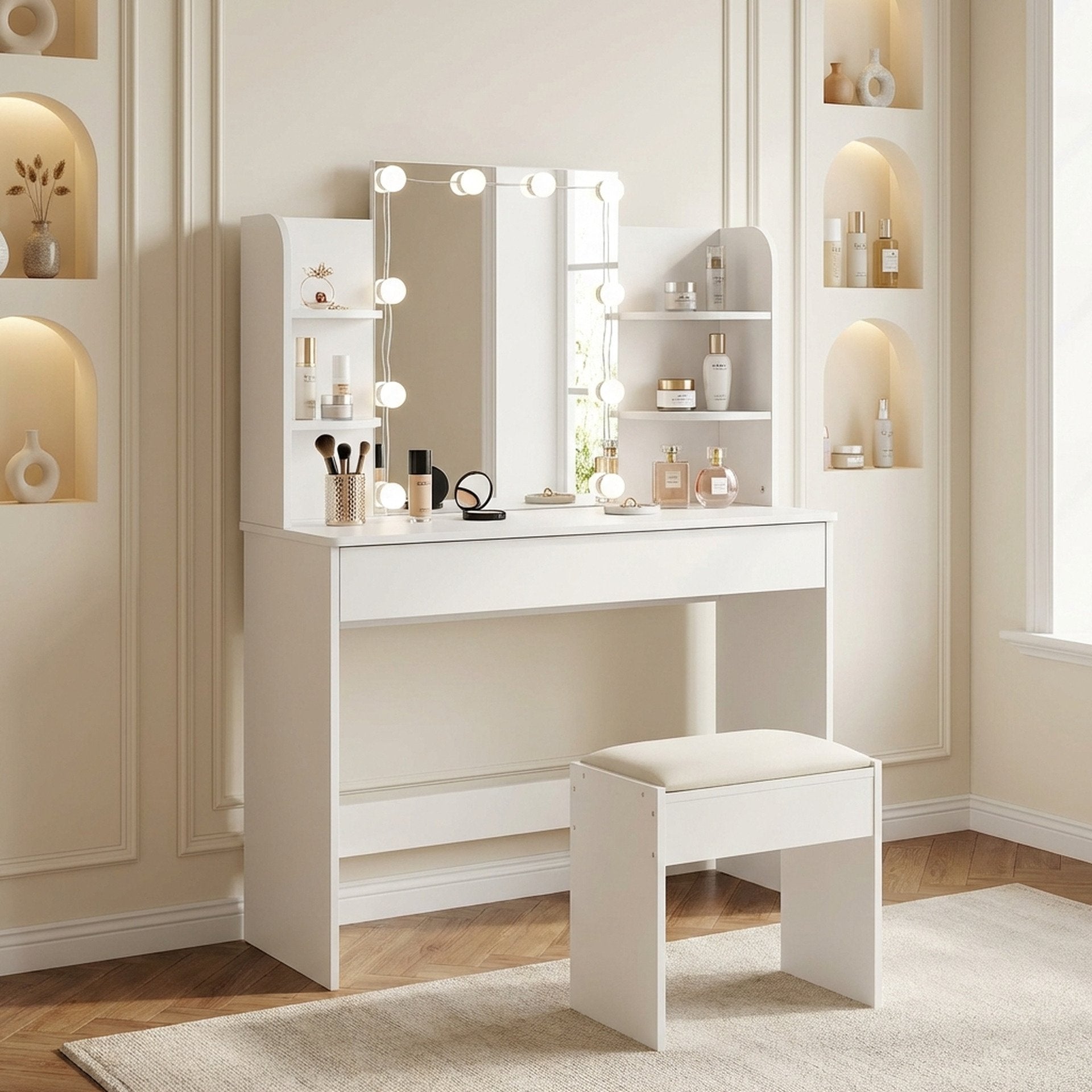 CELOSIA 2 Piece Dressing Table with Mirror & Stool Set - White ...