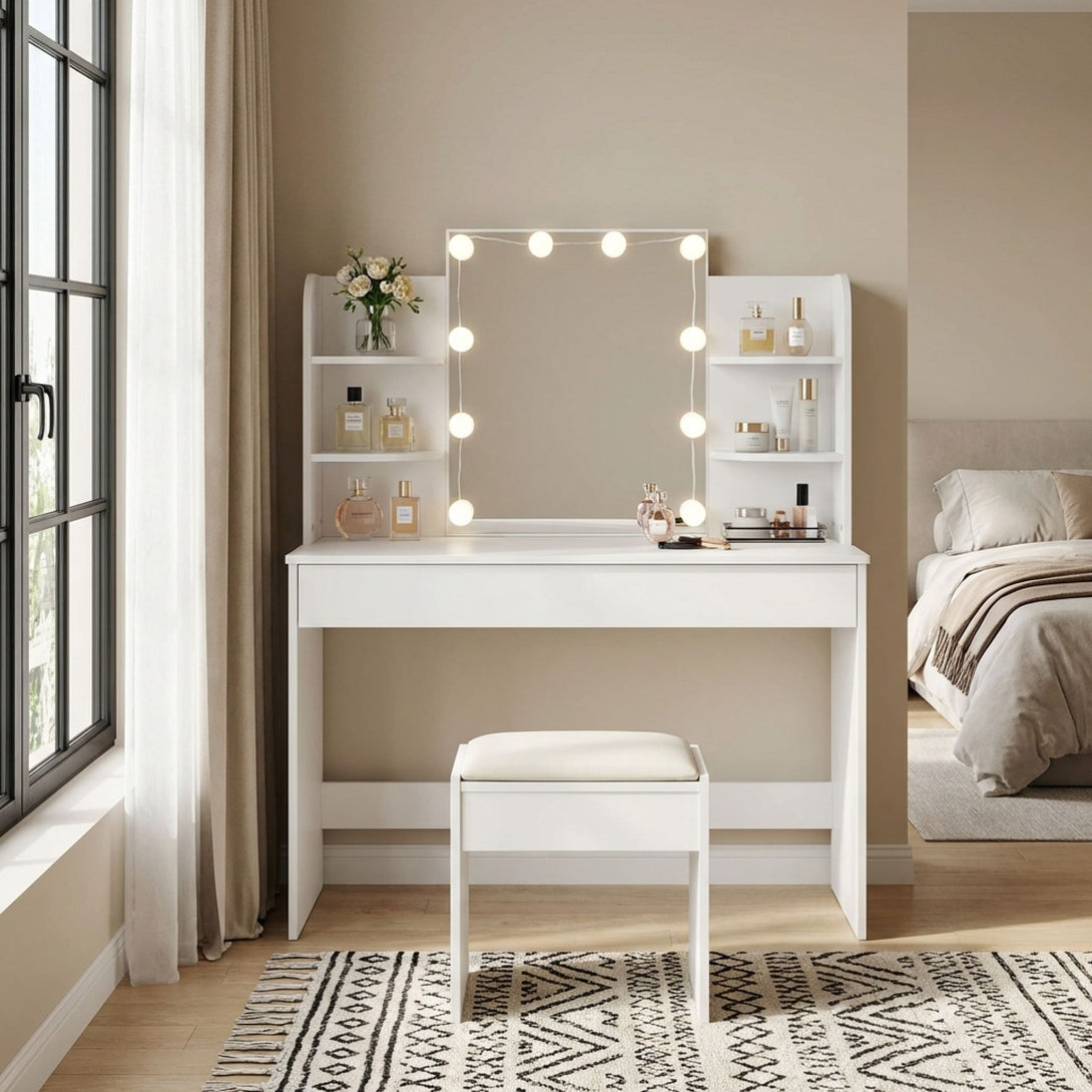 Celosia 2 Piece Dressing Table with Mirror & Stool Set - White ...