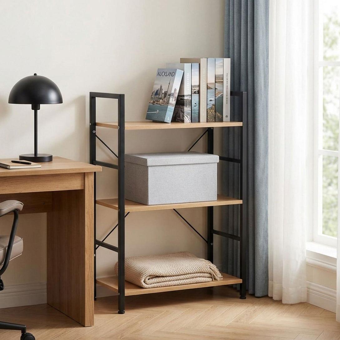Hikuai 3 Tier Bookshelf - Natural + Black – Treasurebox
