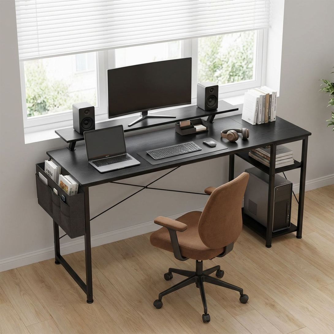 Logan 160cm Computer Desk with Storage Bag - Black – Treasurebox