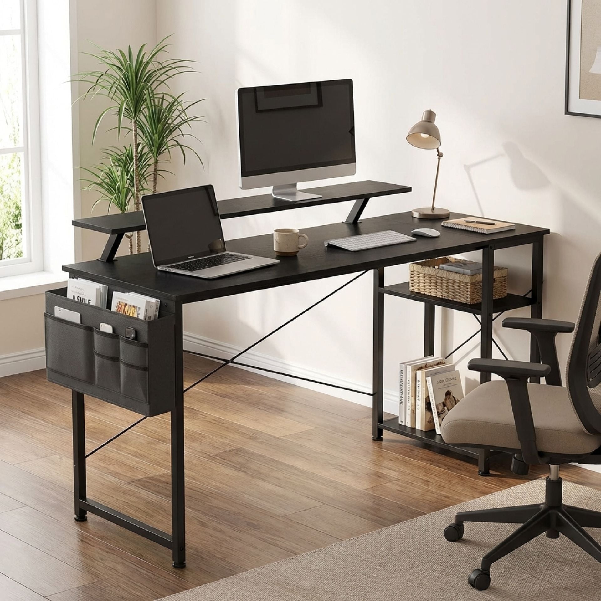 Logan 160cm Computer Desk with Storage Bag - Black – Treasurebox