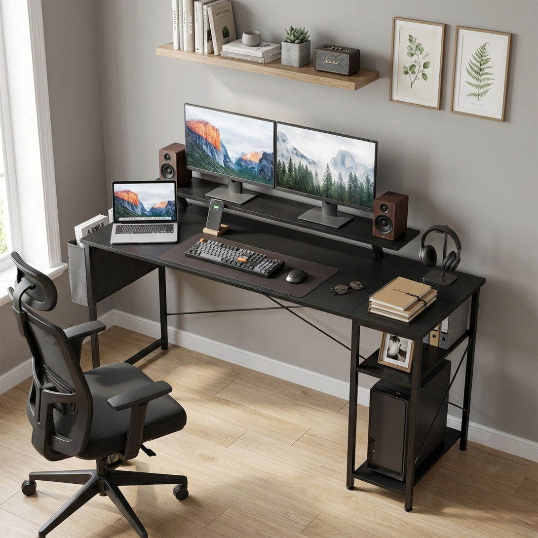 Logan 160cm Computer Desk with Storage Bag - Black – Treasurebox