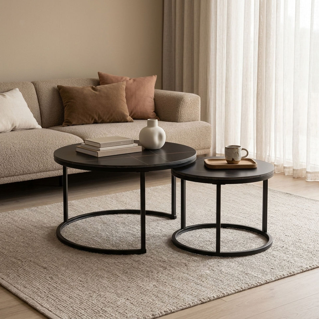 Aurelo 2pc Ceramic Coffee Table Side Table Set - Golden Black – Treasurebox