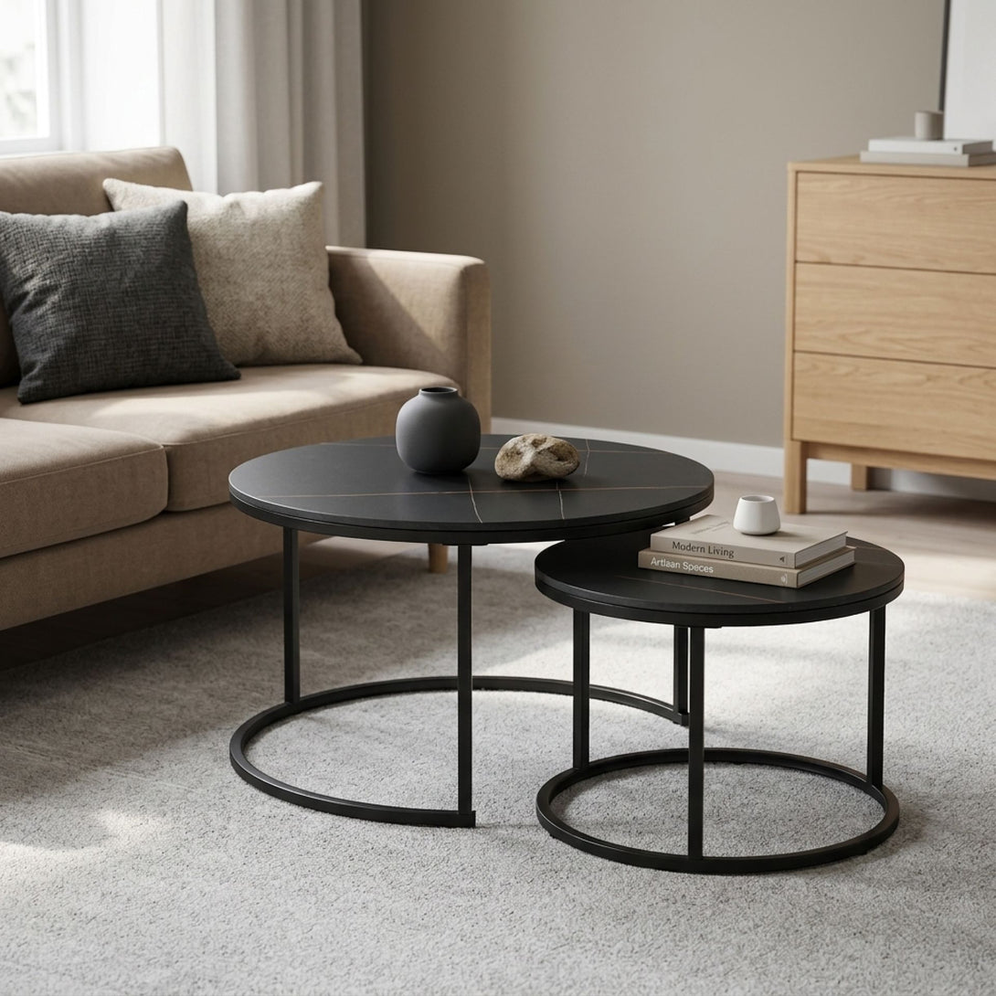 Aurelo 2pc Ceramic Coffee Table Side Table Set - Golden Black – Treasurebox