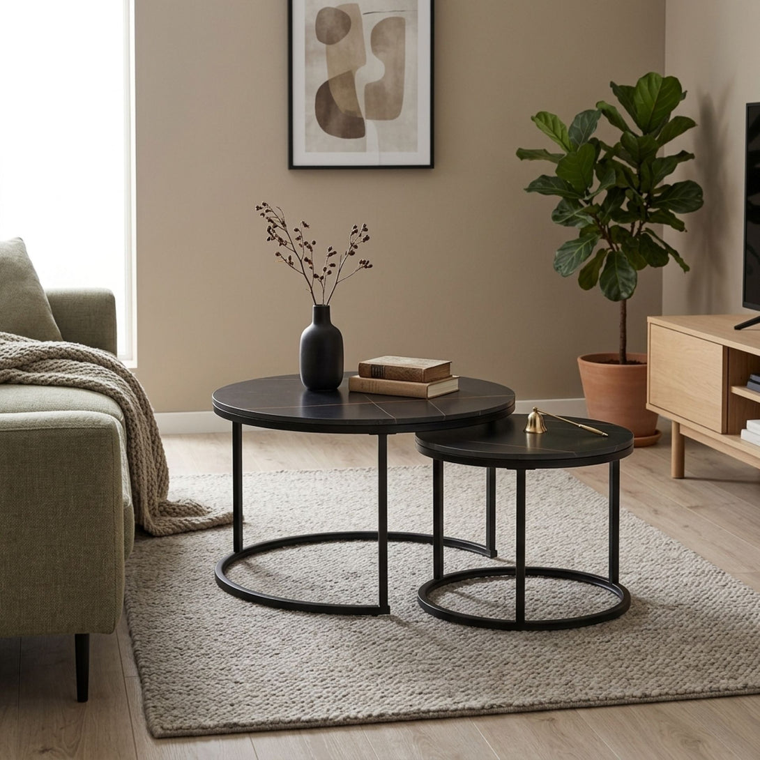 Aurelo 2pc Ceramic Coffee Table Side Table Set - Golden Black – Treasurebox