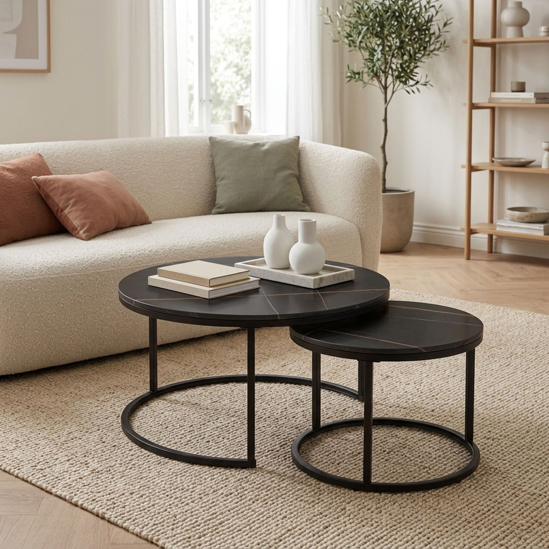 Aurelo 2pc Ceramic Coffee Table Side Table Set - Golden Black – Treasurebox