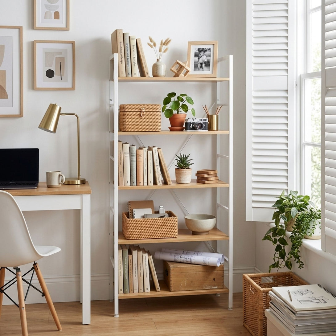 Hikuai 5 Tier Bookshelf - Natural + White – Treasurebox