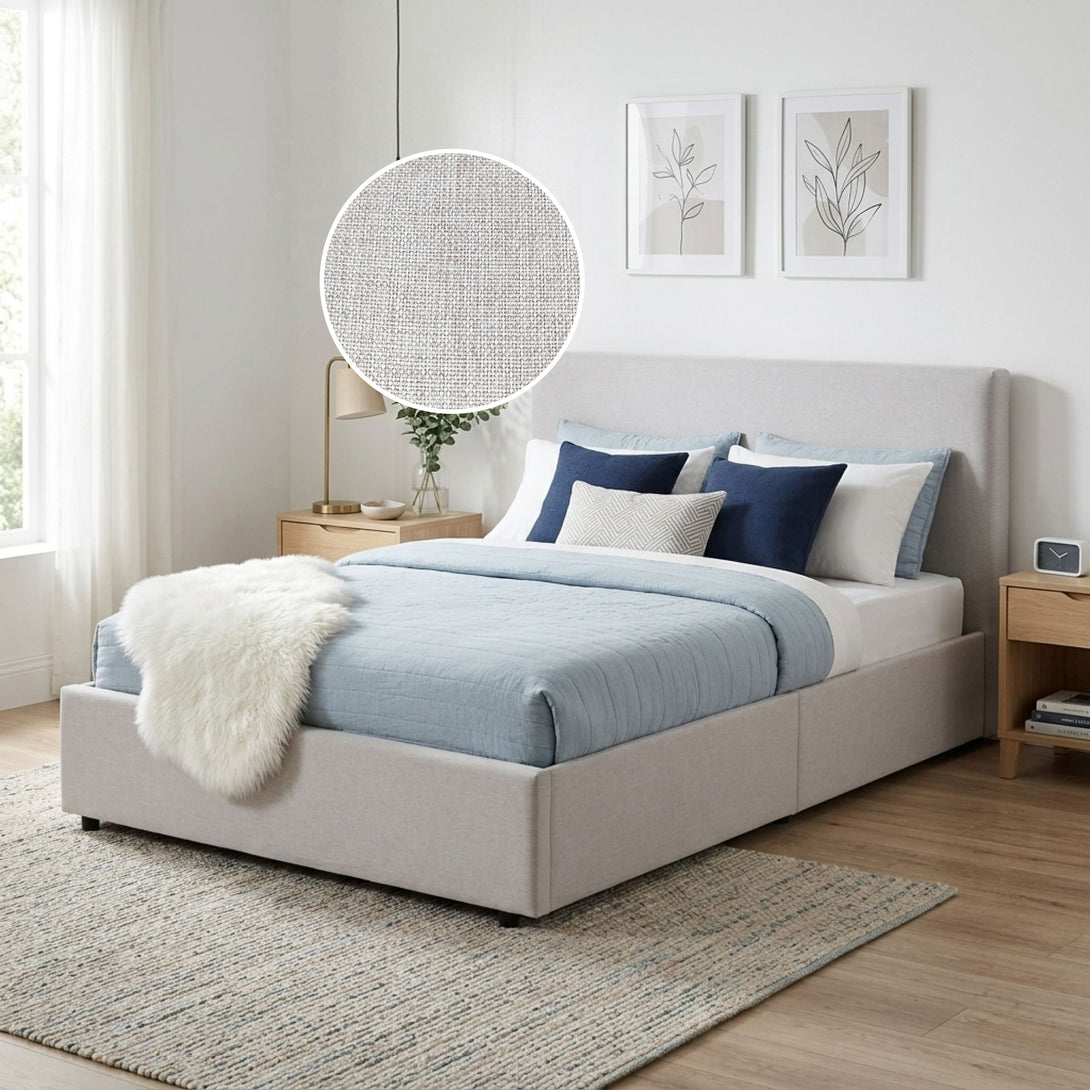 Hauora Double Gas Lift Bed Frame - Beige – Treasurebox