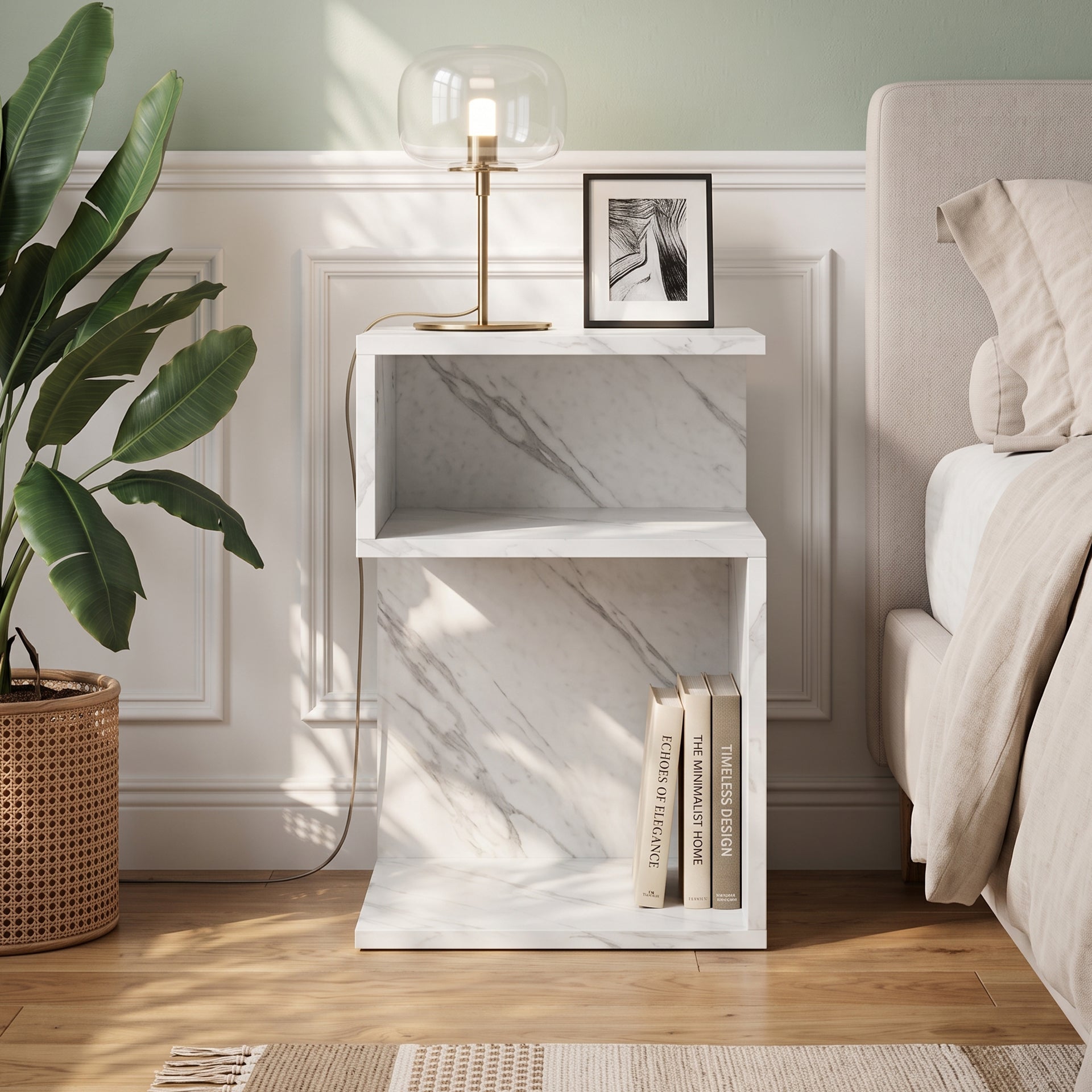 Nod Bedside Table - White Marble – Treasurebox