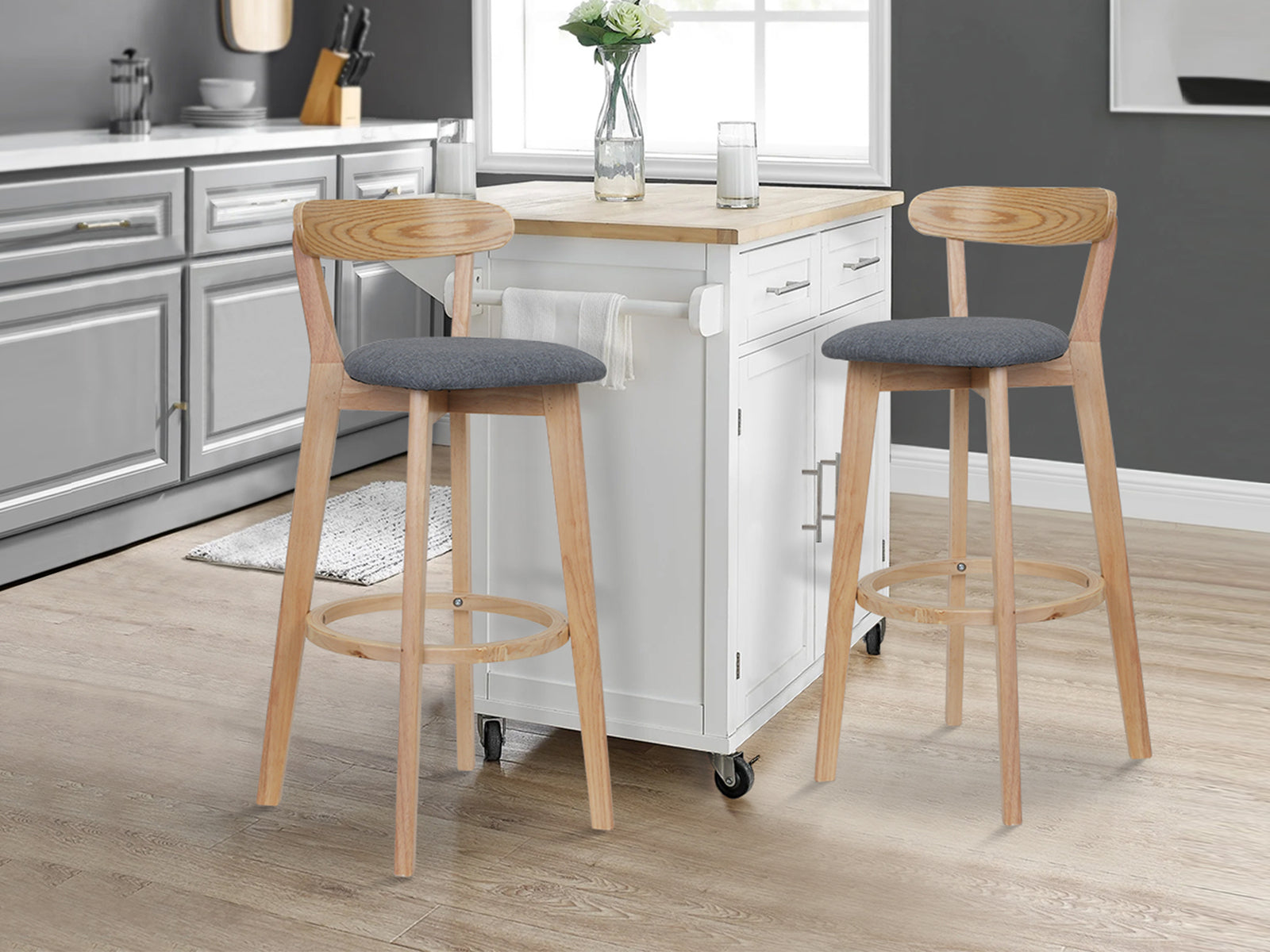 KATE Bar Stool Wooden Barstool GREY - Elegant Design – Treasurebox