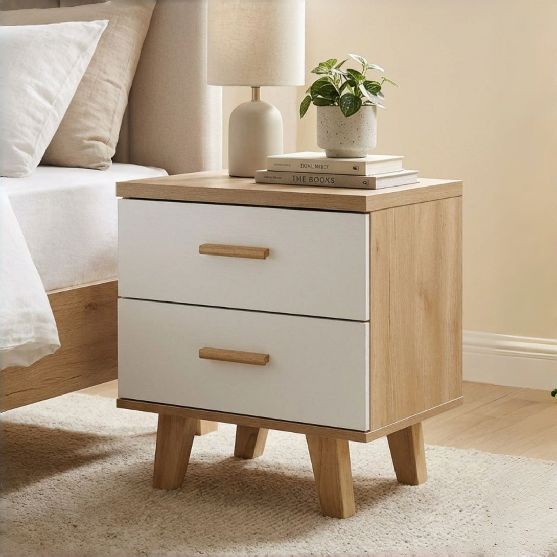 Alton Bedside Table - Natural + White – Treasurebox