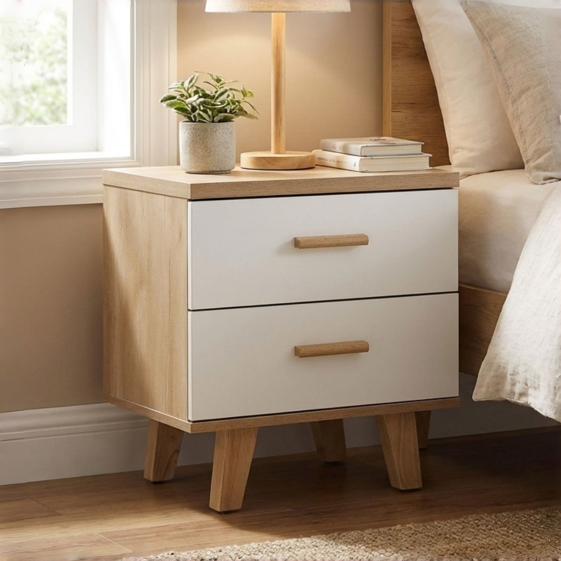 Alton Bedside Table - Natural + White – Treasurebox