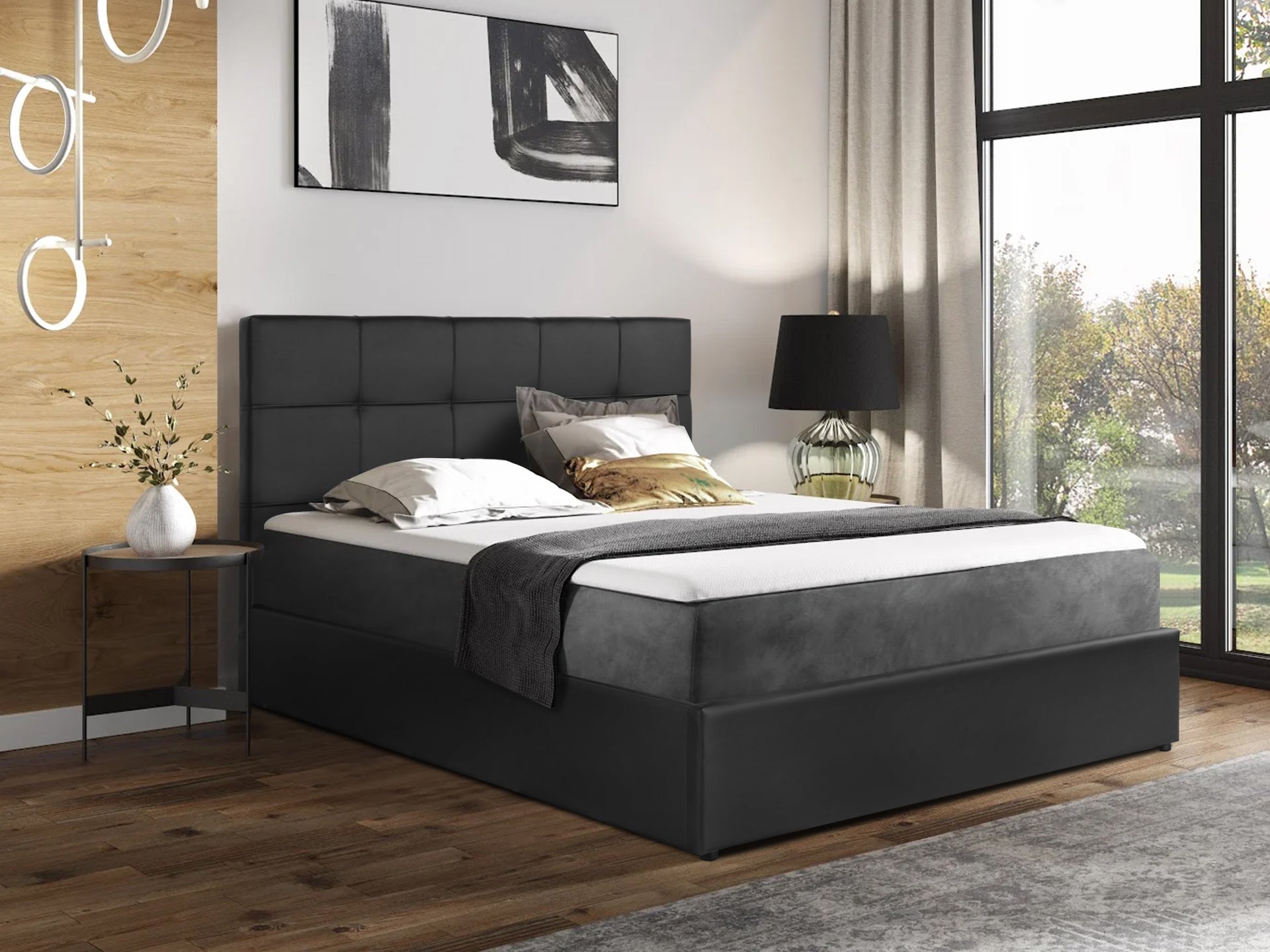 Torbert Queen PU Gas Lift Storage Bed Frame - Black – Treasurebox
