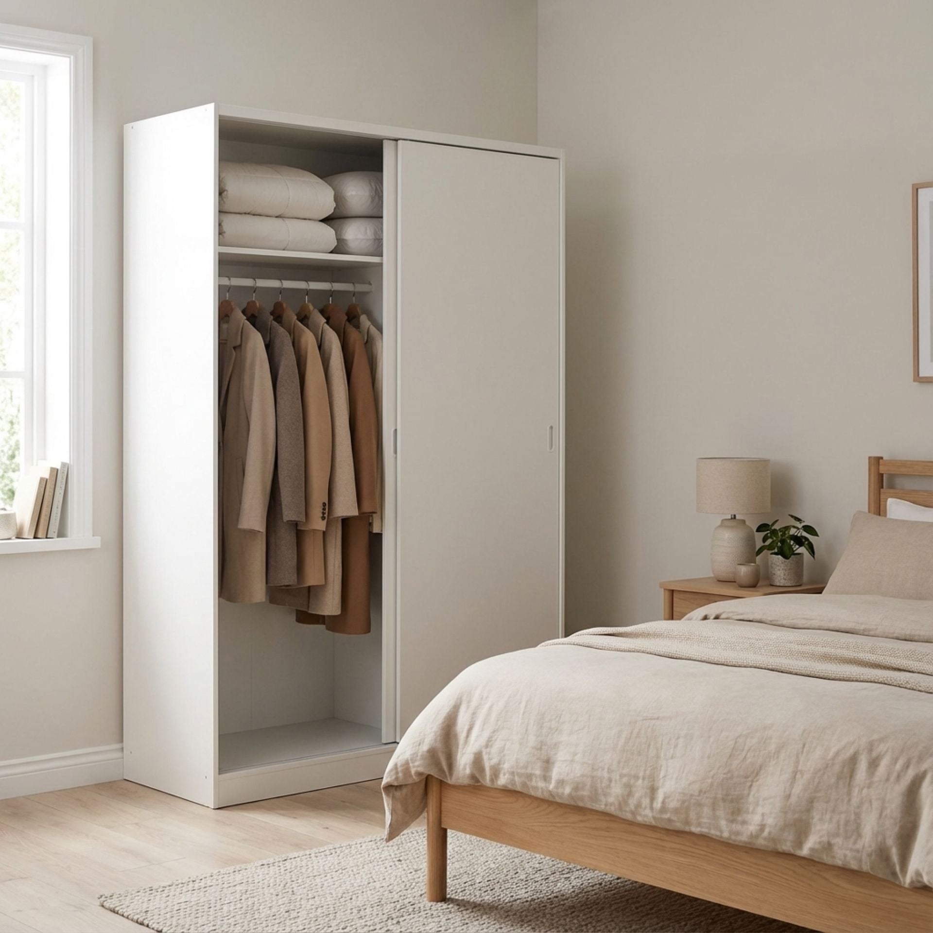 Wayne 120cm Wardrobe With Sliding Doors - White – Treasurebox