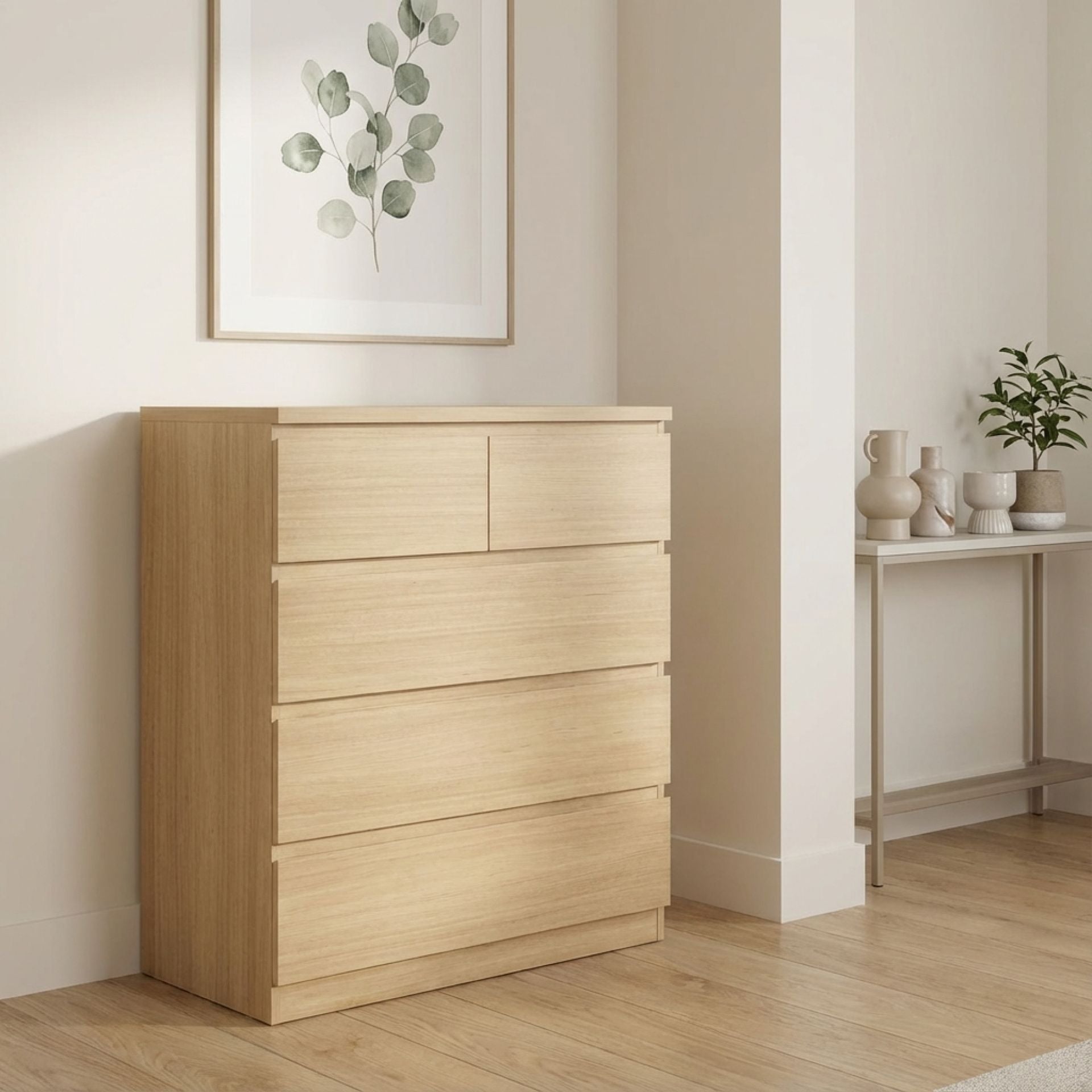 TONGASS 5 Drawer Tallboy - OAK | Stylish Bedroom Storage – Treasurebox
