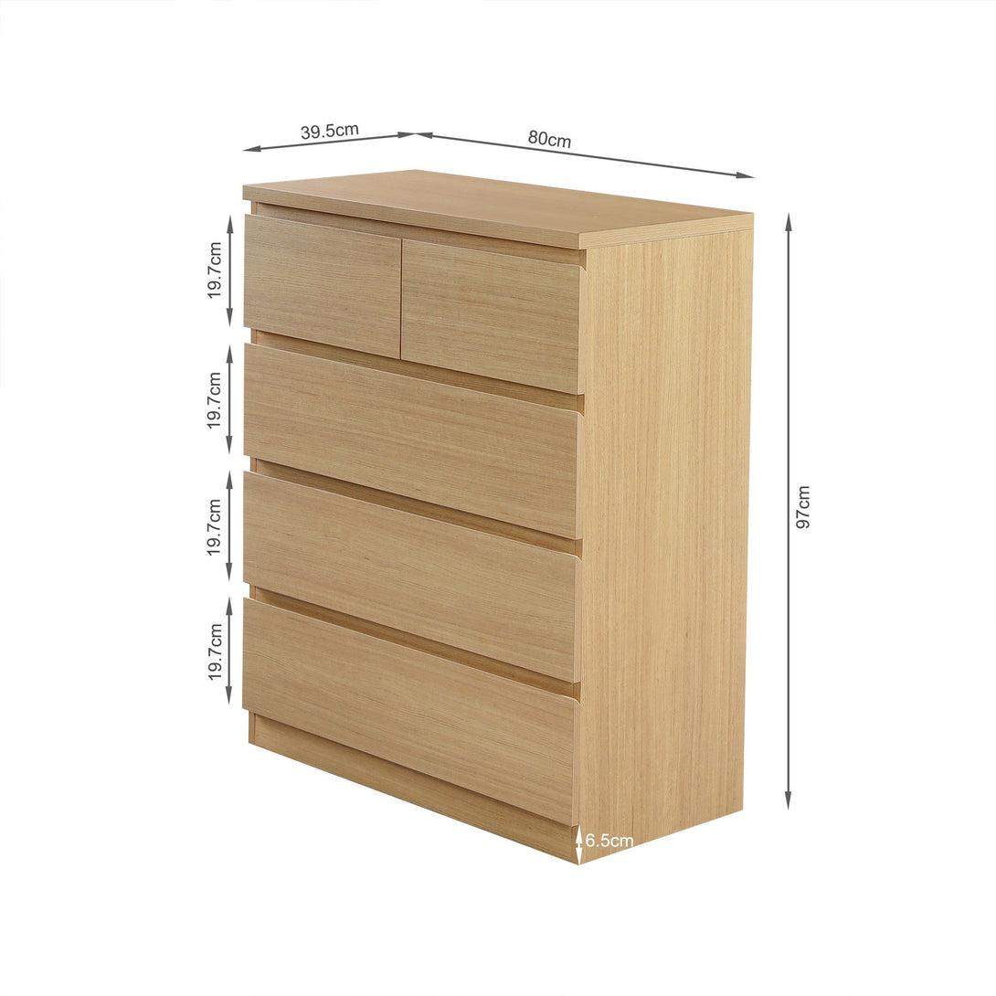 TONGASS 5 Drawer Tallboy - OAK | Stylish Bedroom Storage – Treasurebox
