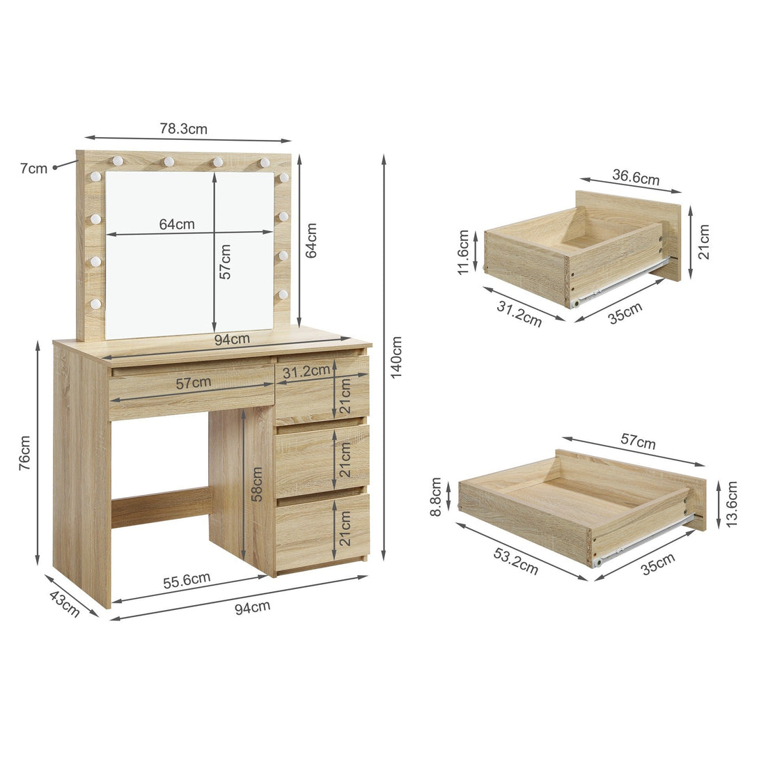 BEGONIA 2 Piece Dressing Table with Mirror & Stool Set - Oak – Treasurebox