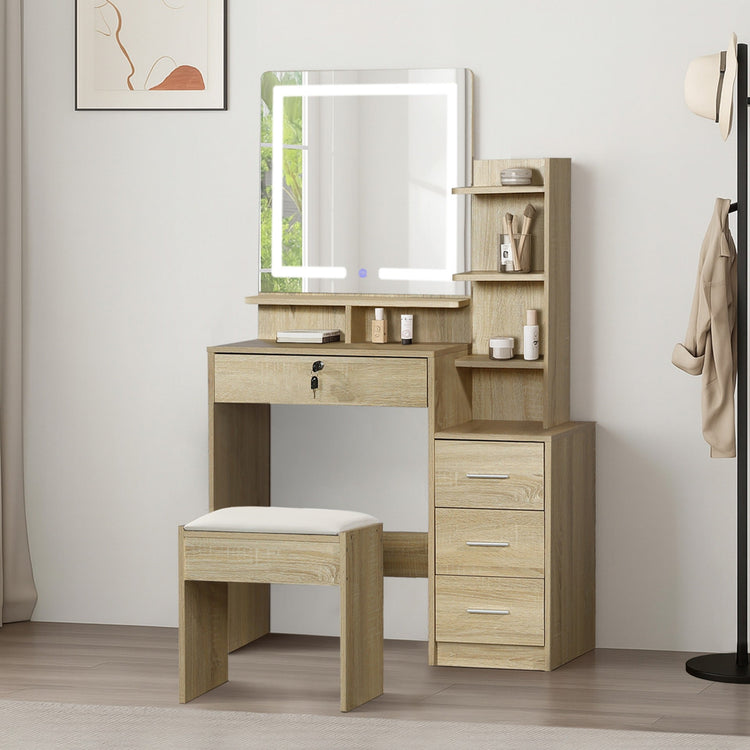 GARDENIA 2 Piece Dressing Table with Mirror & Stool Set - Oak – Treasurebox