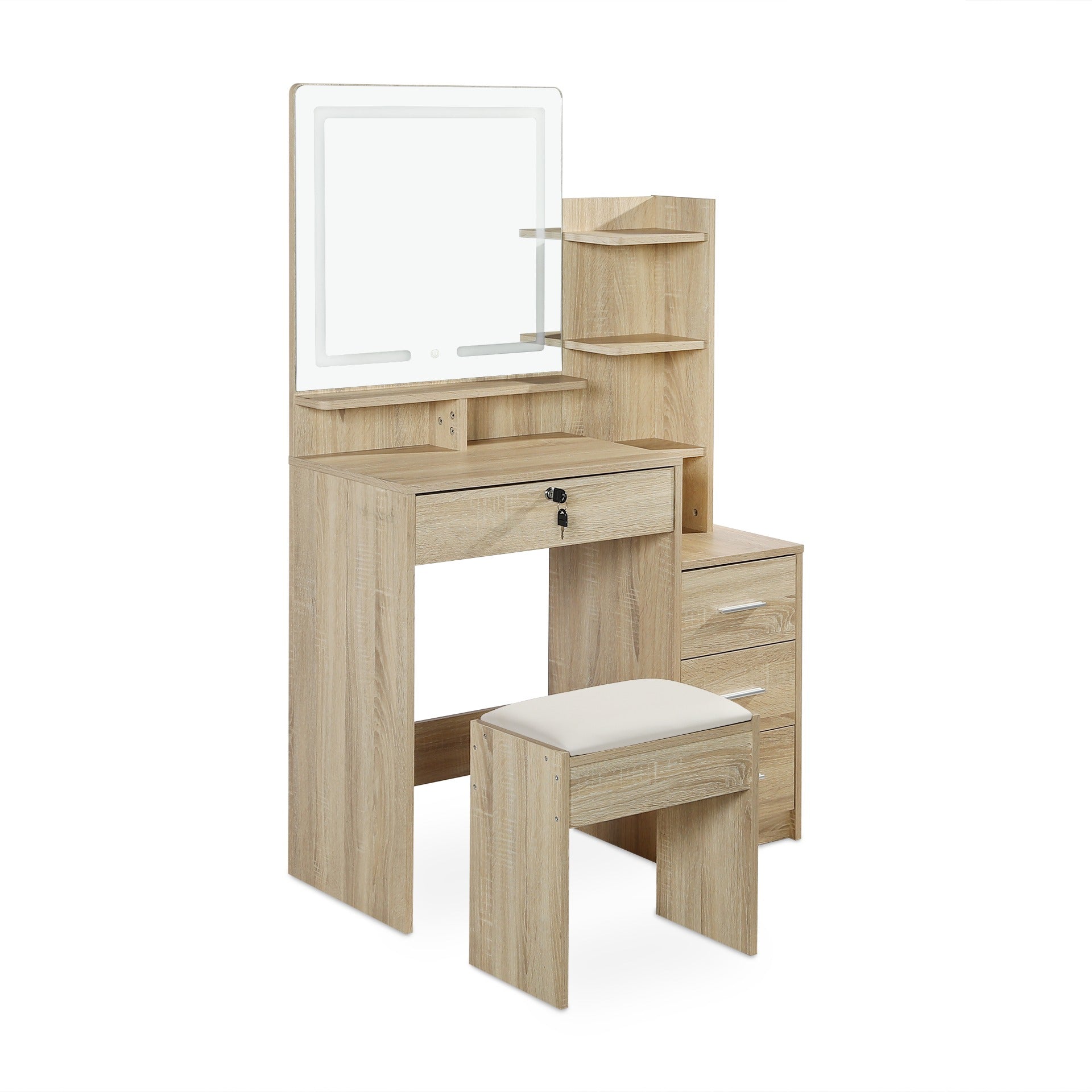 GARDENIA 2 Piece Dressing Table with Mirror & Stool Set - Oak – Treasurebox