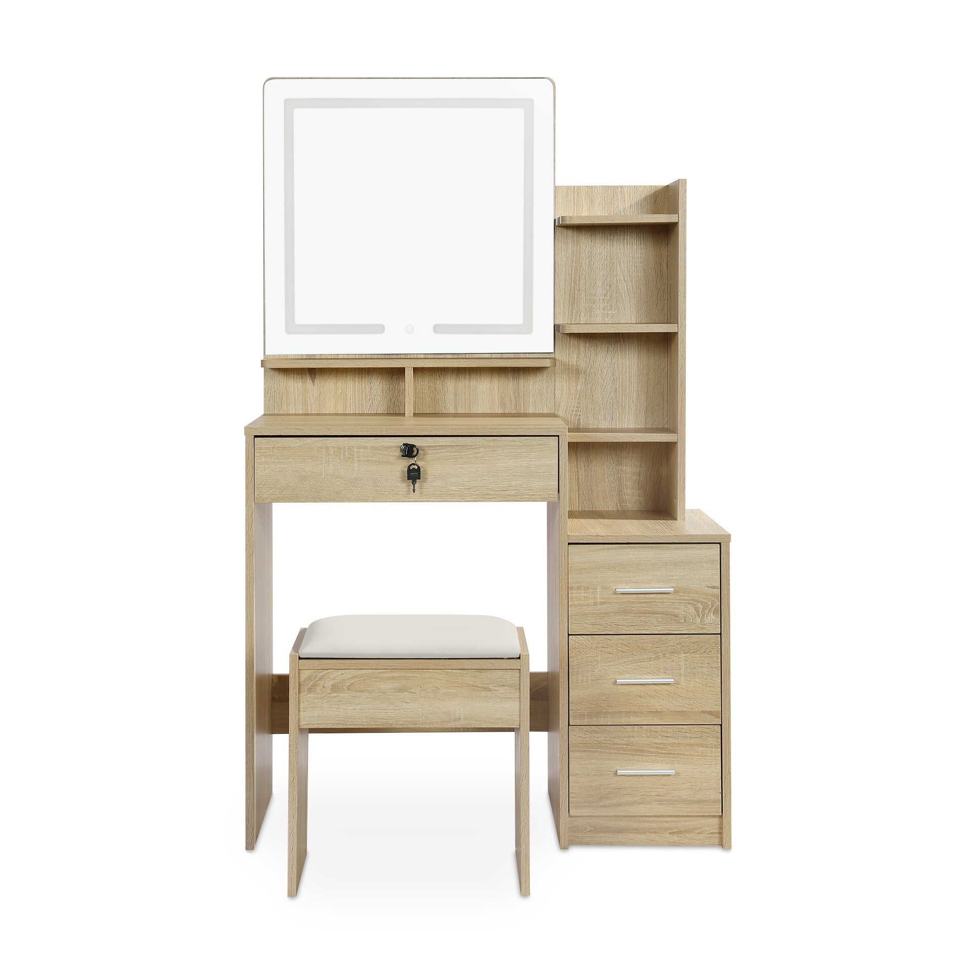 GARDENIA 2 Piece Dressing Table with Mirror & Stool Set - Oak – Treasurebox