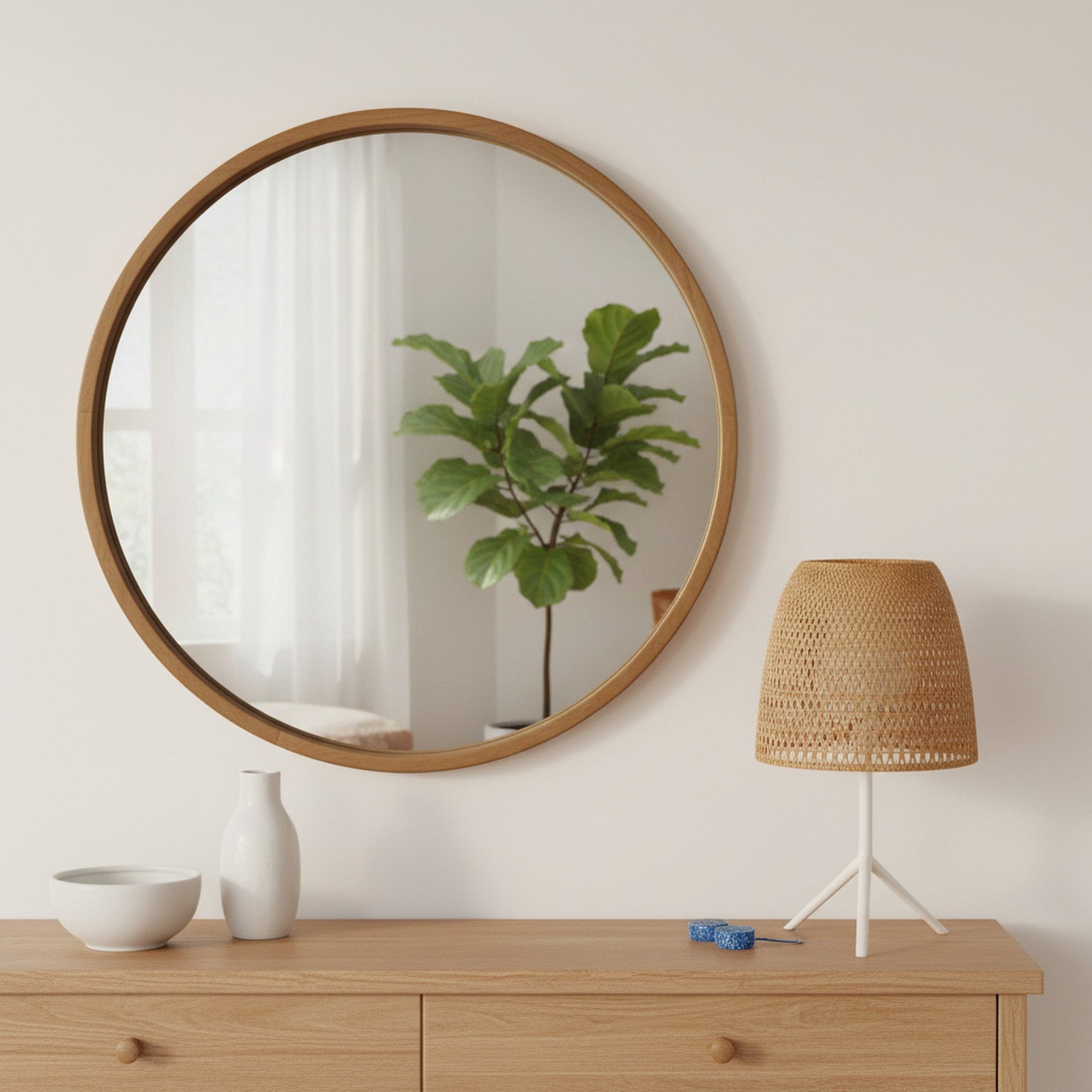 Echo Round Wooden Framed Wall Mirror 80cm - Dark Wood – Treasurebox