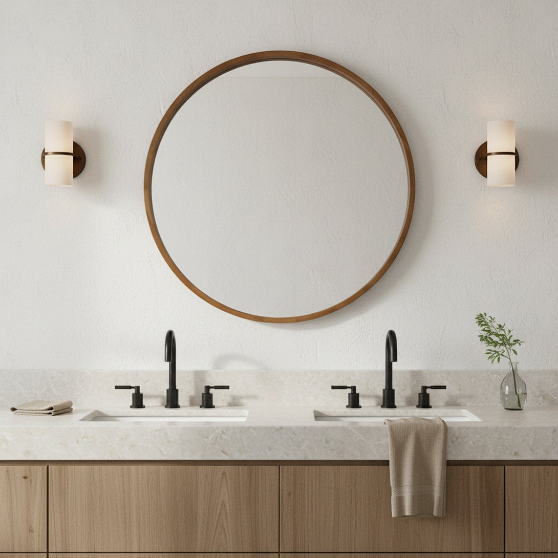 Echo Round Wooden Framed Wall Mirror 95cm - Dark Wood – Treasurebox