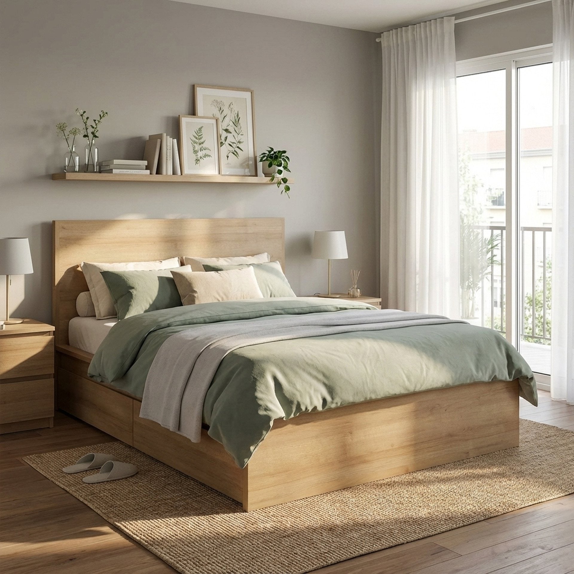 Harris Double Wooden Bed Frame with Storage - Oak – Treasurebox