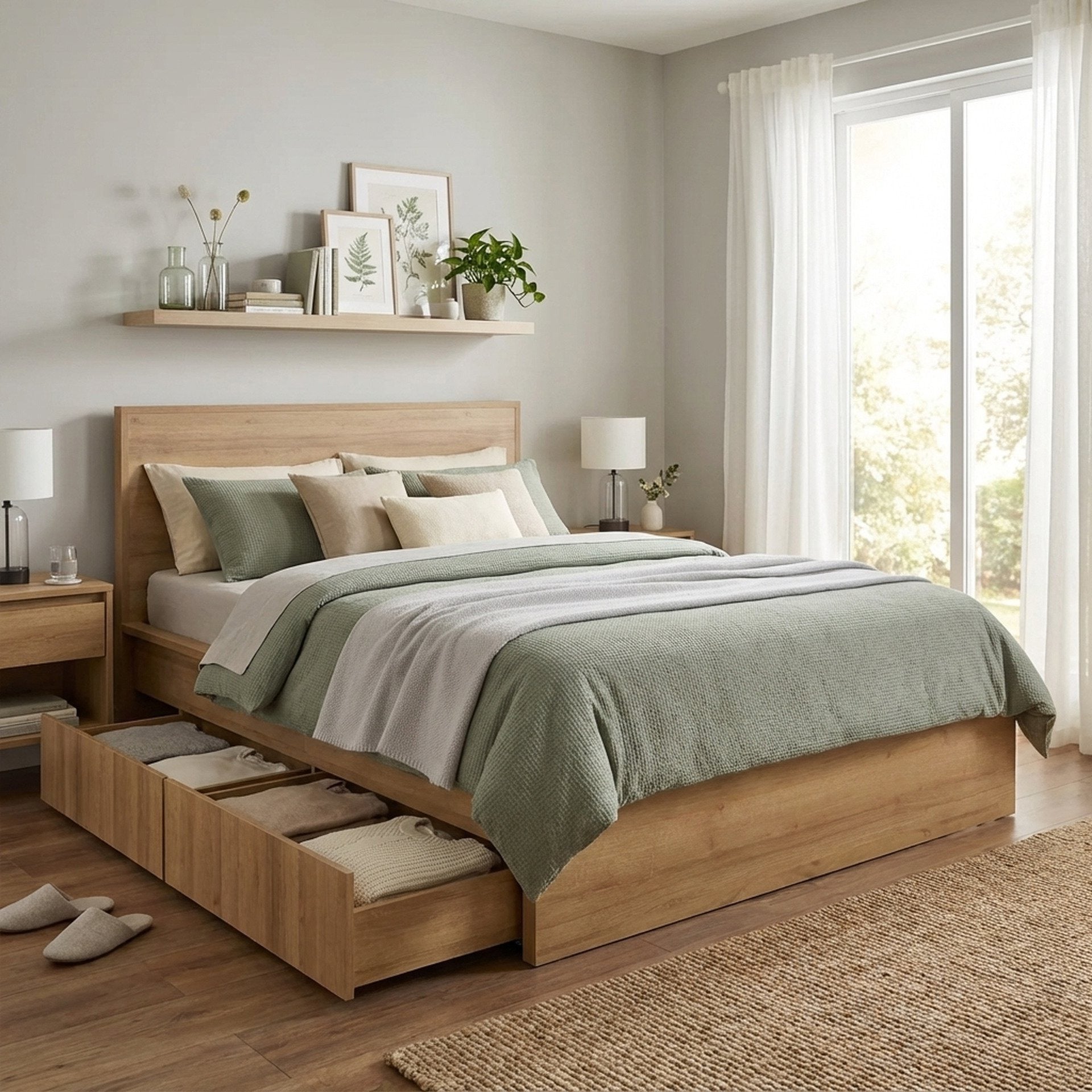 Harris Double Wooden Bed Frame with Storage - Oak – Treasurebox