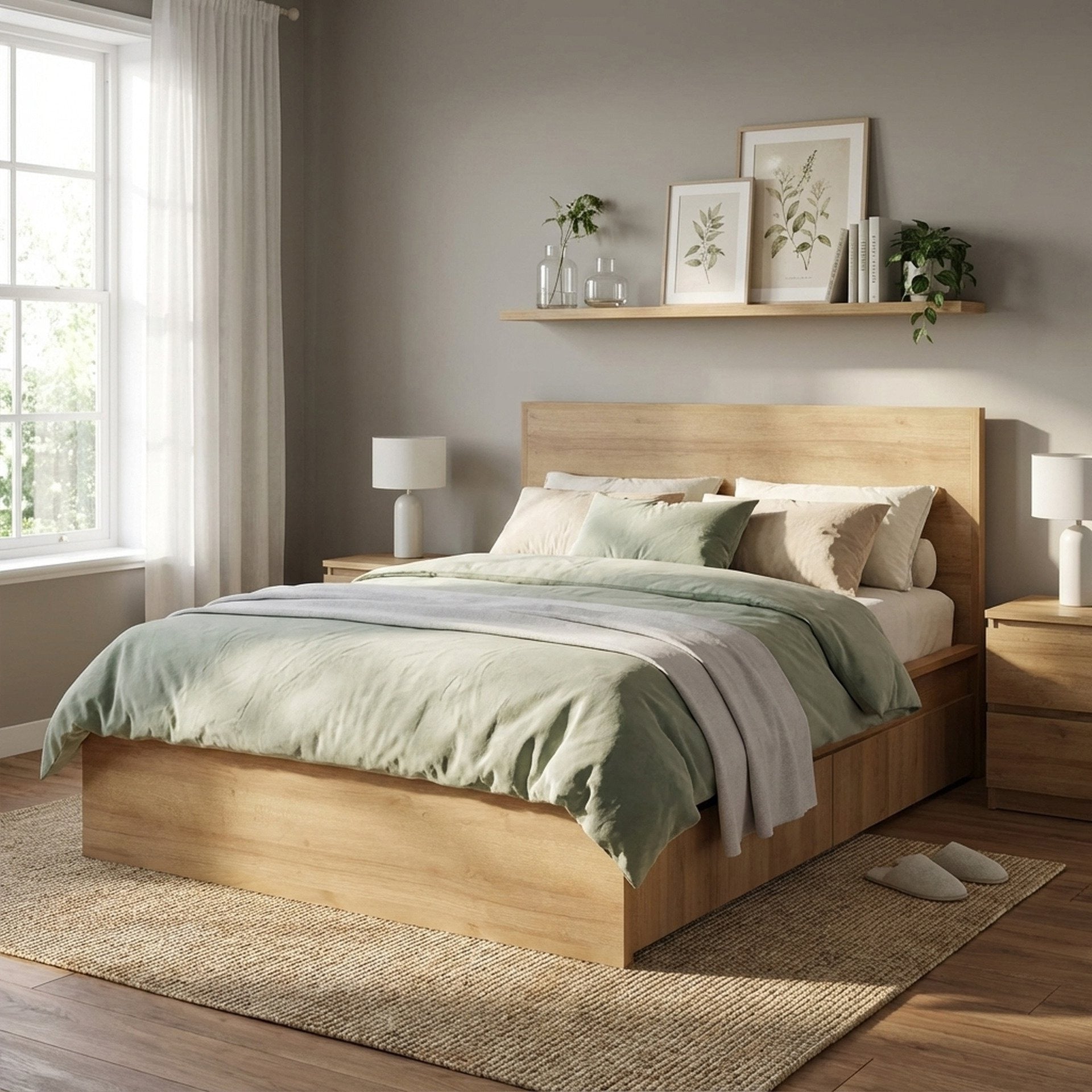 Harris Double Wooden Bed Frame with Storage - Oak – Treasurebox