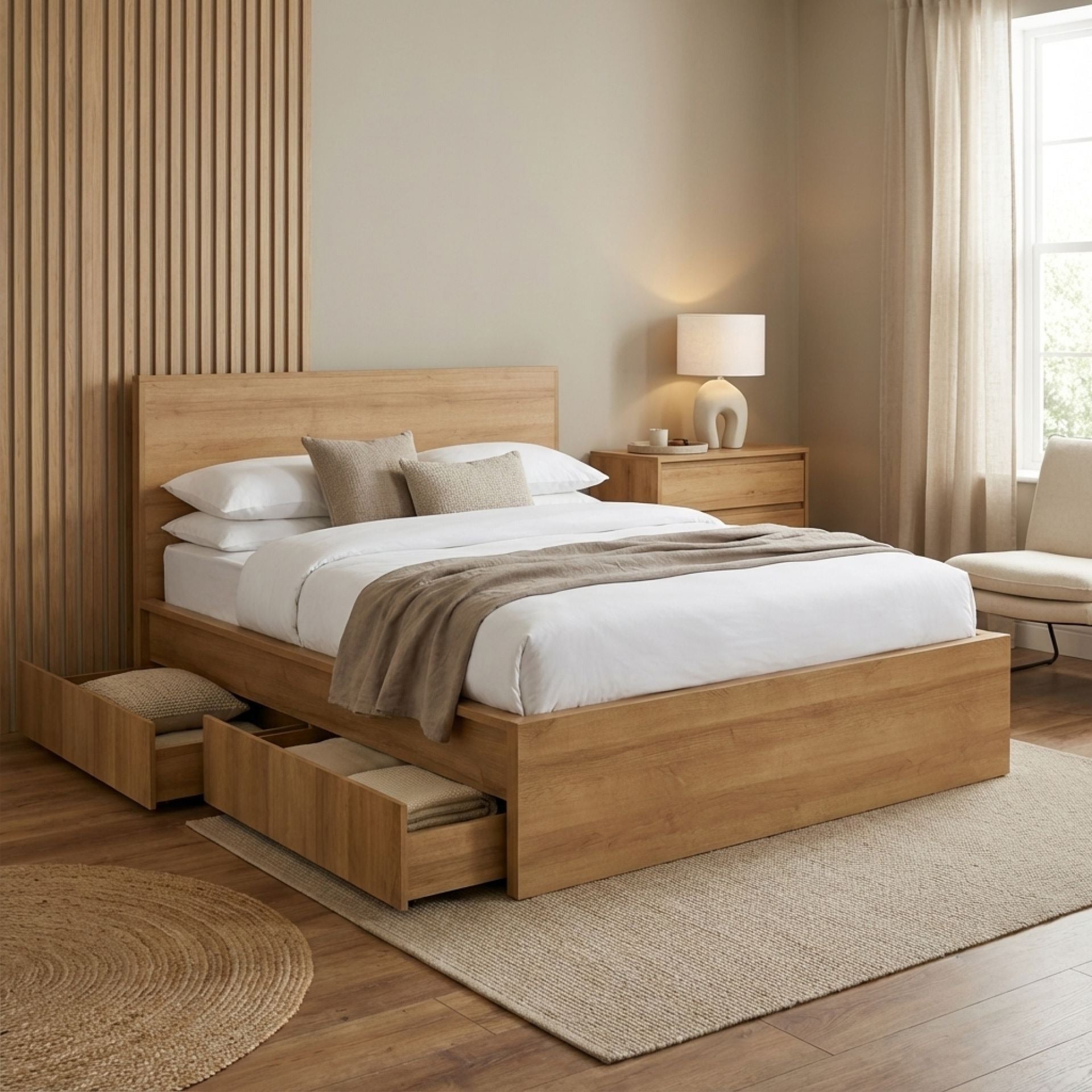 Harris Super King Bed Frame with Storage - Oak – Treasurebox