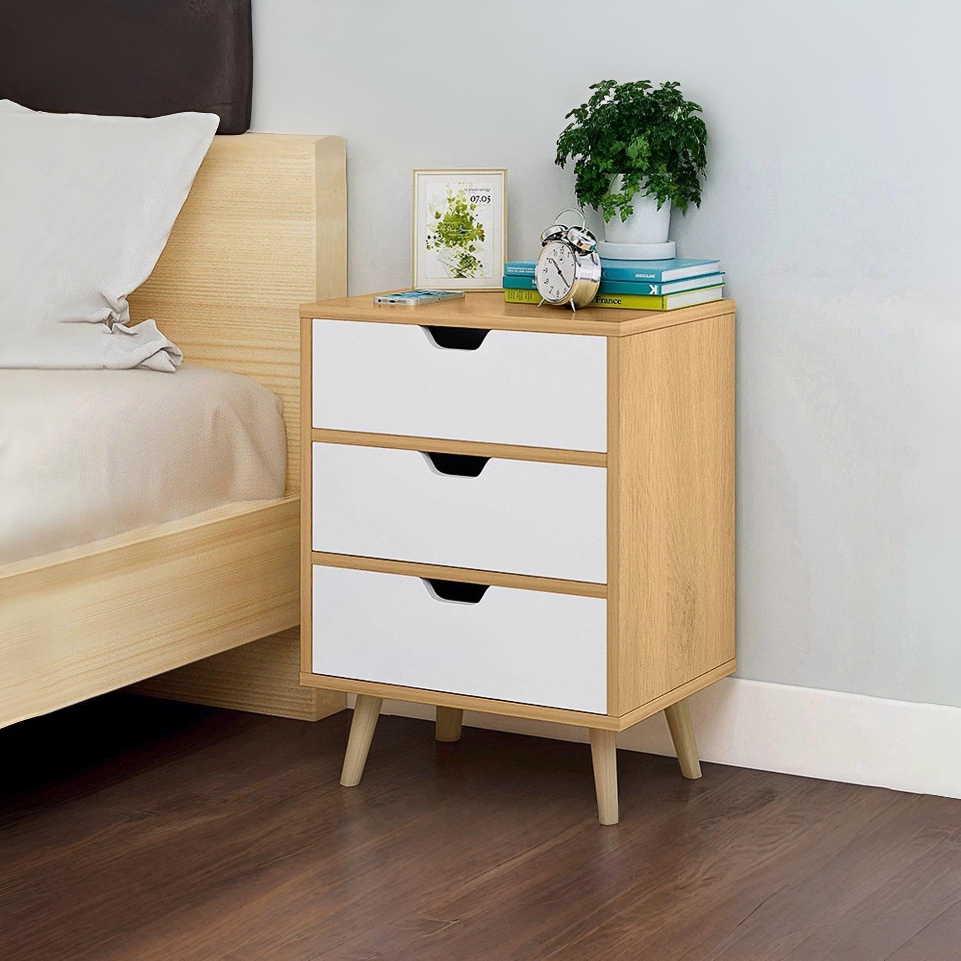 DREW Bedside Table - Maple + White – Treasurebox