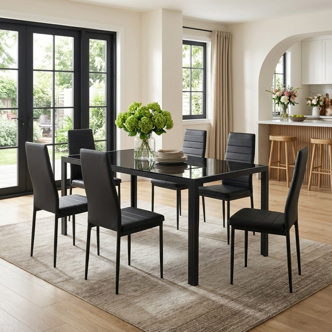 Samuel 7 Piece 1.8m Dining Set - Black | Elegant Dining – Treasurebox