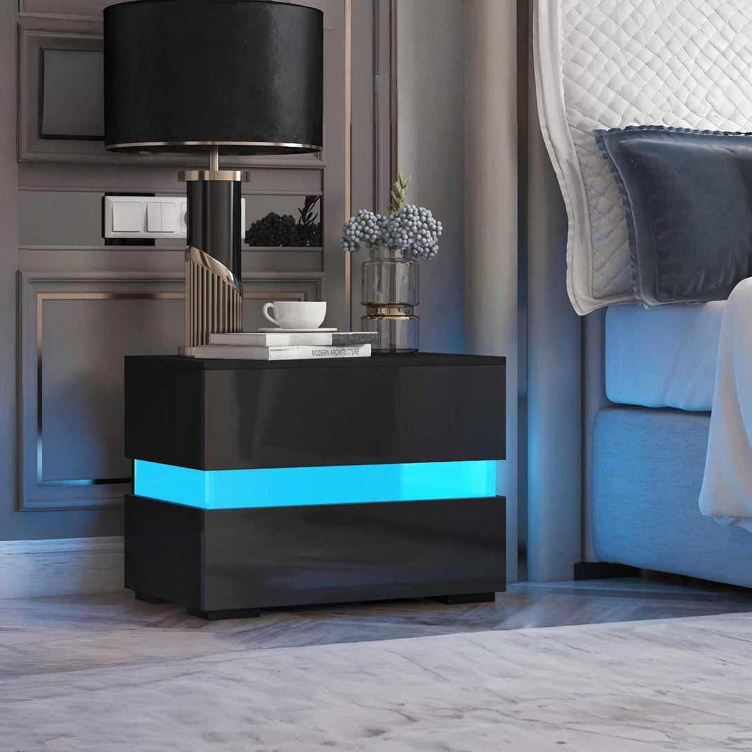 Zion LED Bedside Table - Modern Black Night Stand – Treasurebox