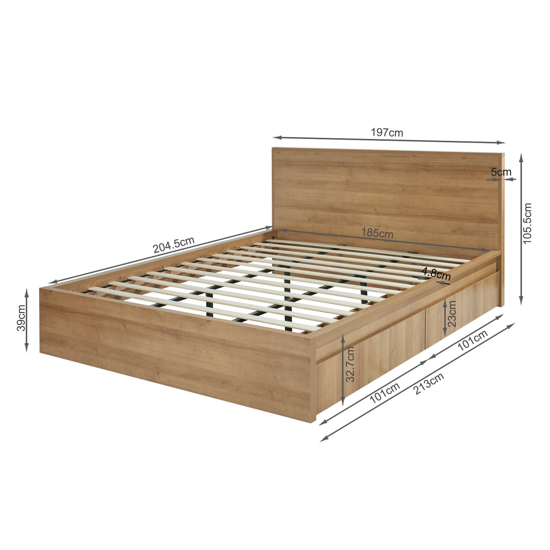 Harris Super King Bed Frame with Storage - Oak – Treasurebox