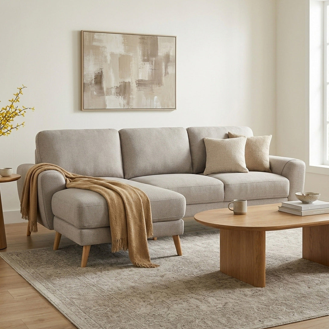 Luno 3 Seater Sofa with Left Facing Chaise - Beige – Treasurebox