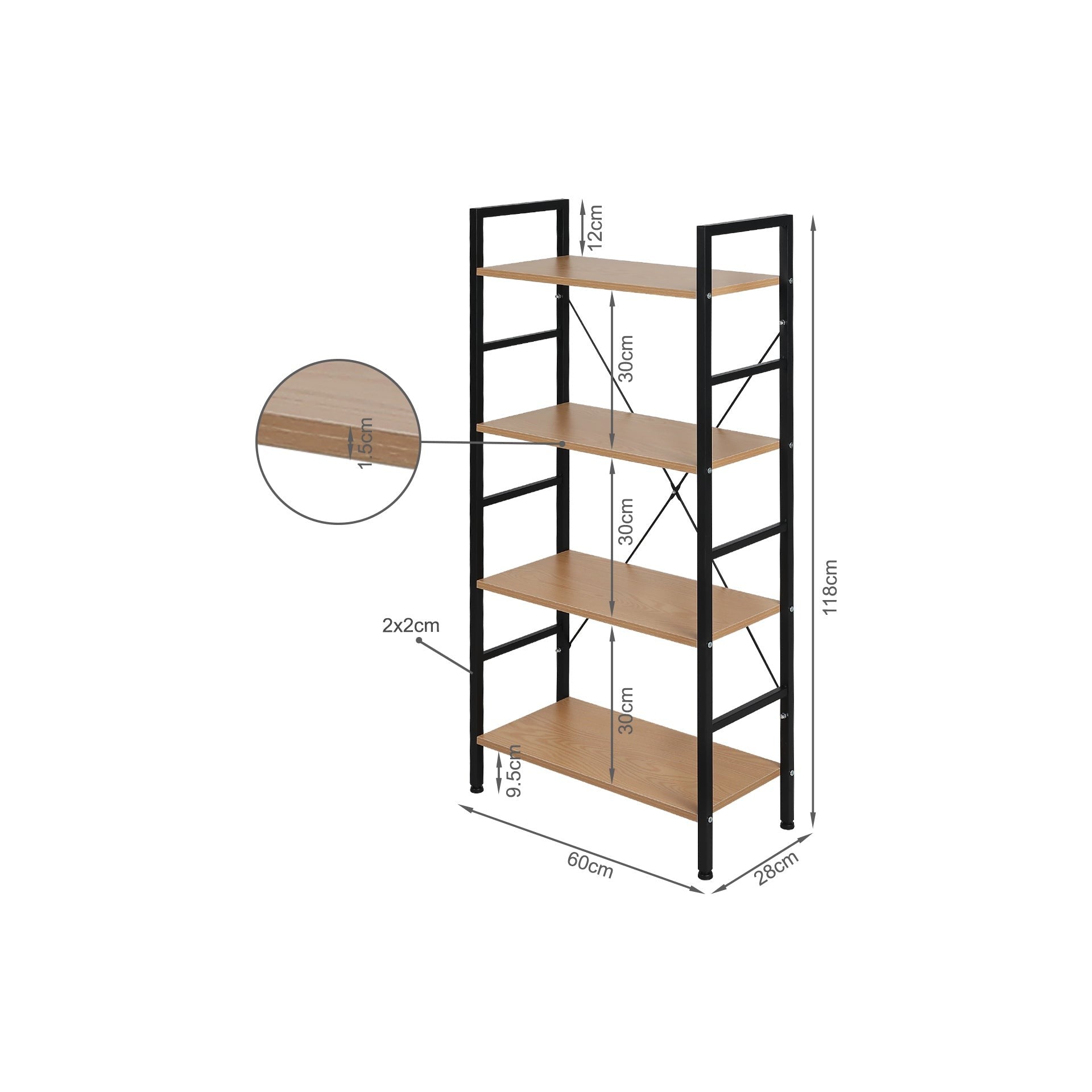 Hikuai 4 Tier Bookshelf - Natural + Black – Treasurebox