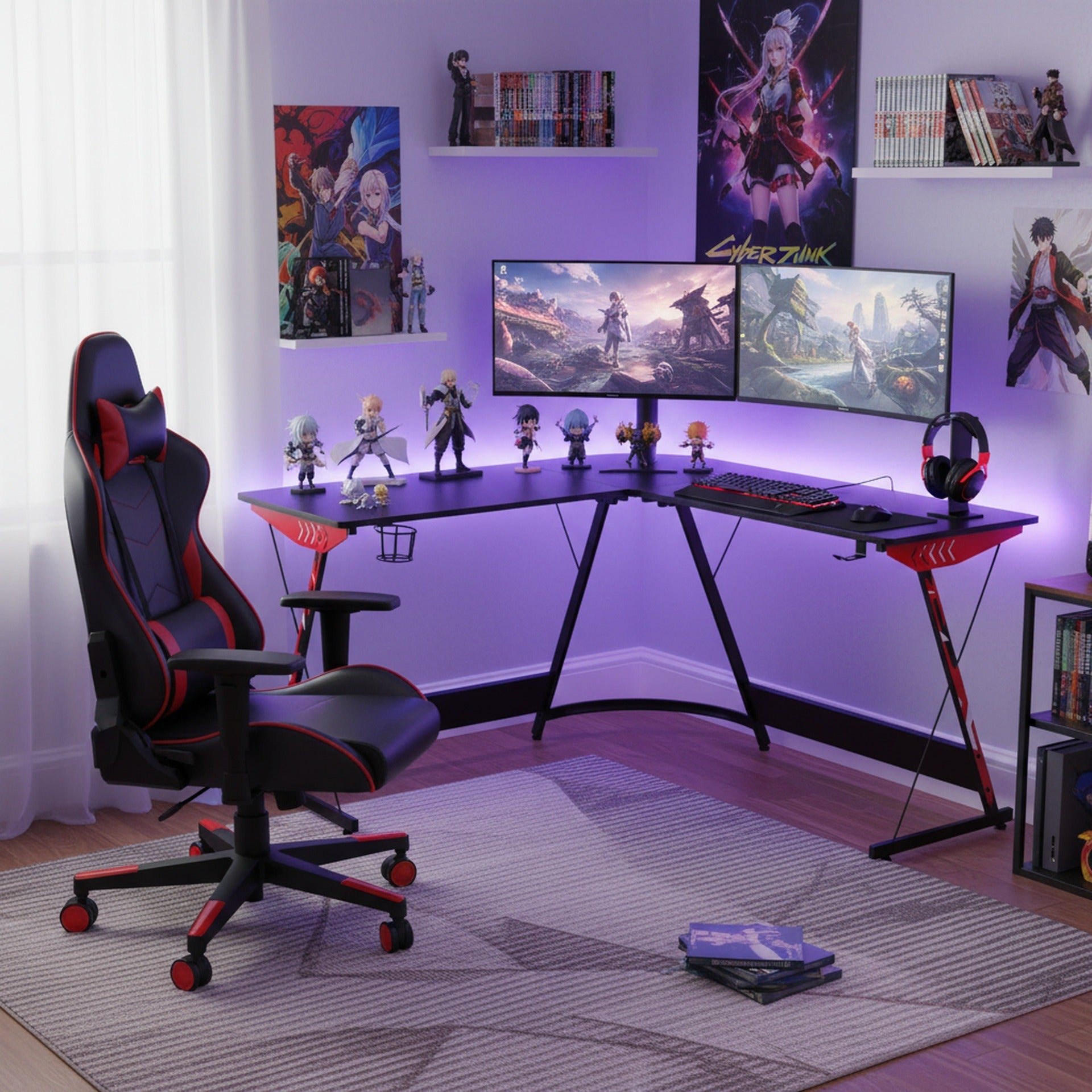 Hunter L-Shaped Gaming Desk - Black | Ergonomic Design – Treasurebox