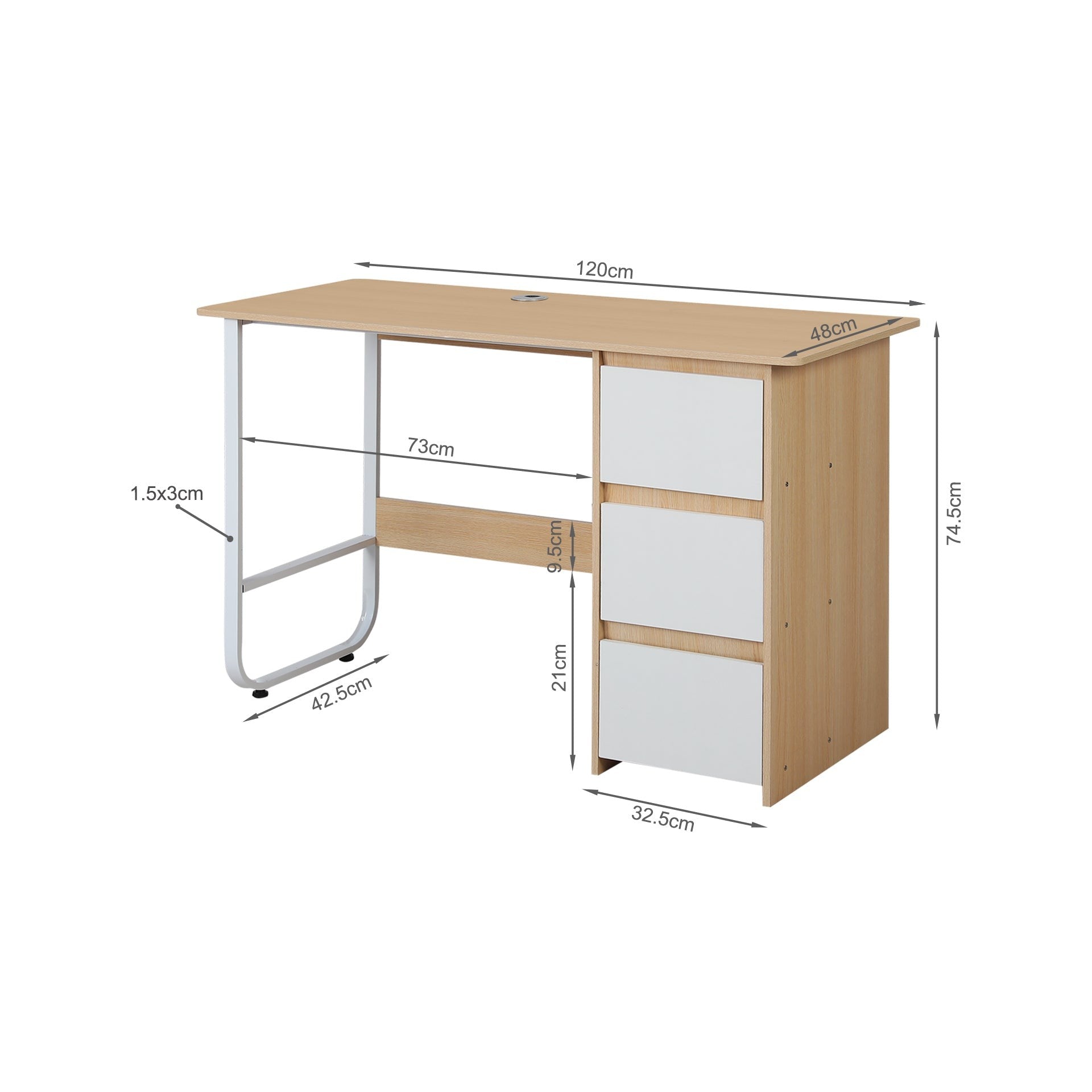 Gavin 120cm Computer Desk with Drawers - Natural + White – Treasurebox