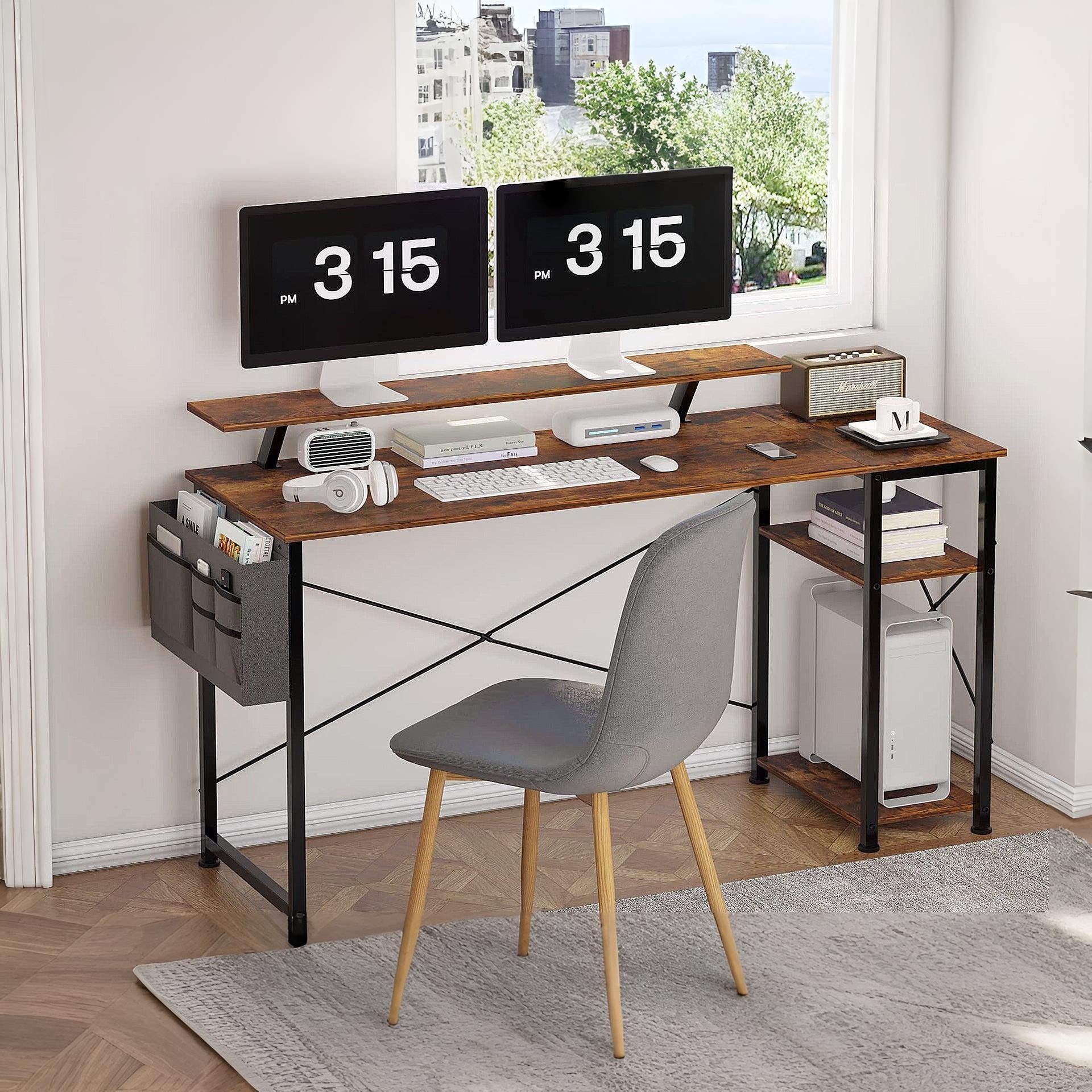 Logan 140cm Computer Desk with Storage Bag - Rustic Brown – Treasurebox