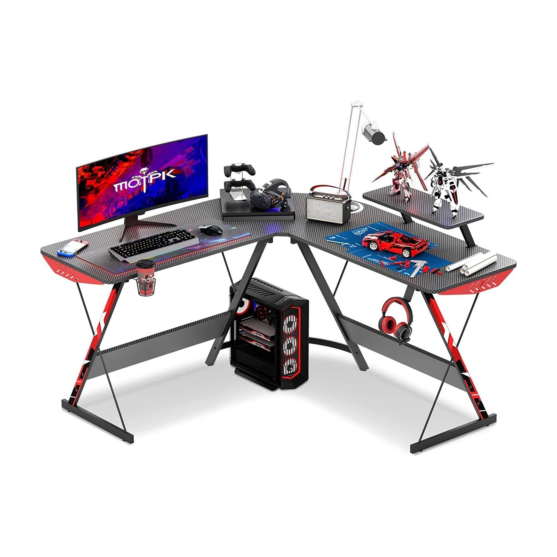 Grant Gaming Corner Desk with Monitor Stand - Carbon Black – Treasurebox