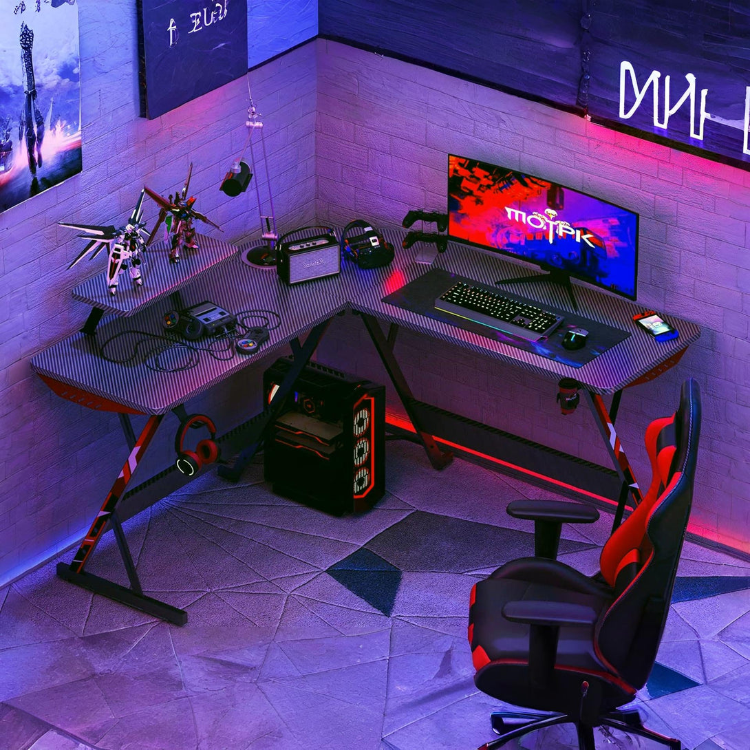 Grant Gaming Corner Desk with Monitor Stand - Carbon Black – Treasurebox