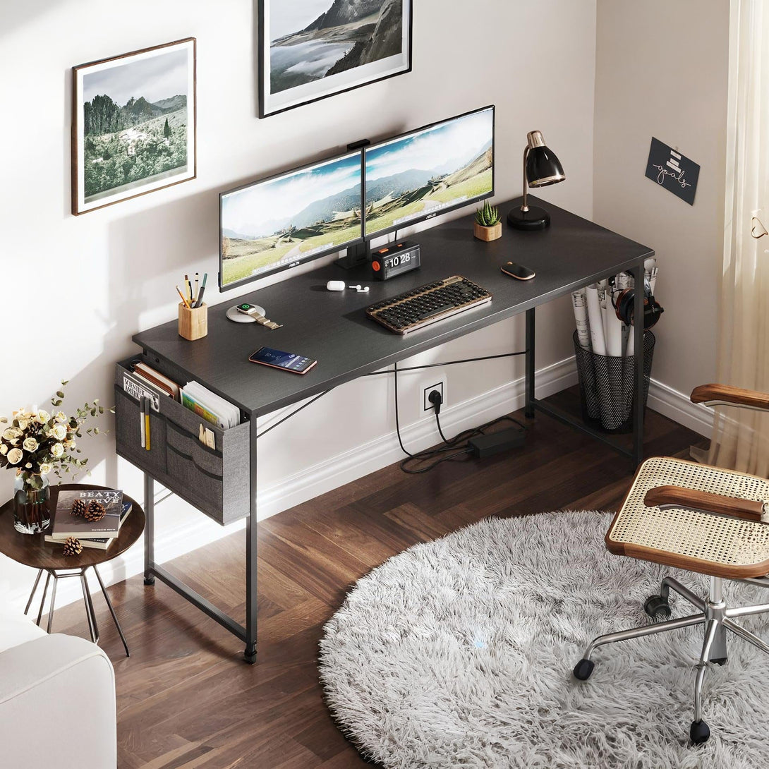 Cayden 140cm Computer Desk with Storage Bag - Black – Treasurebox