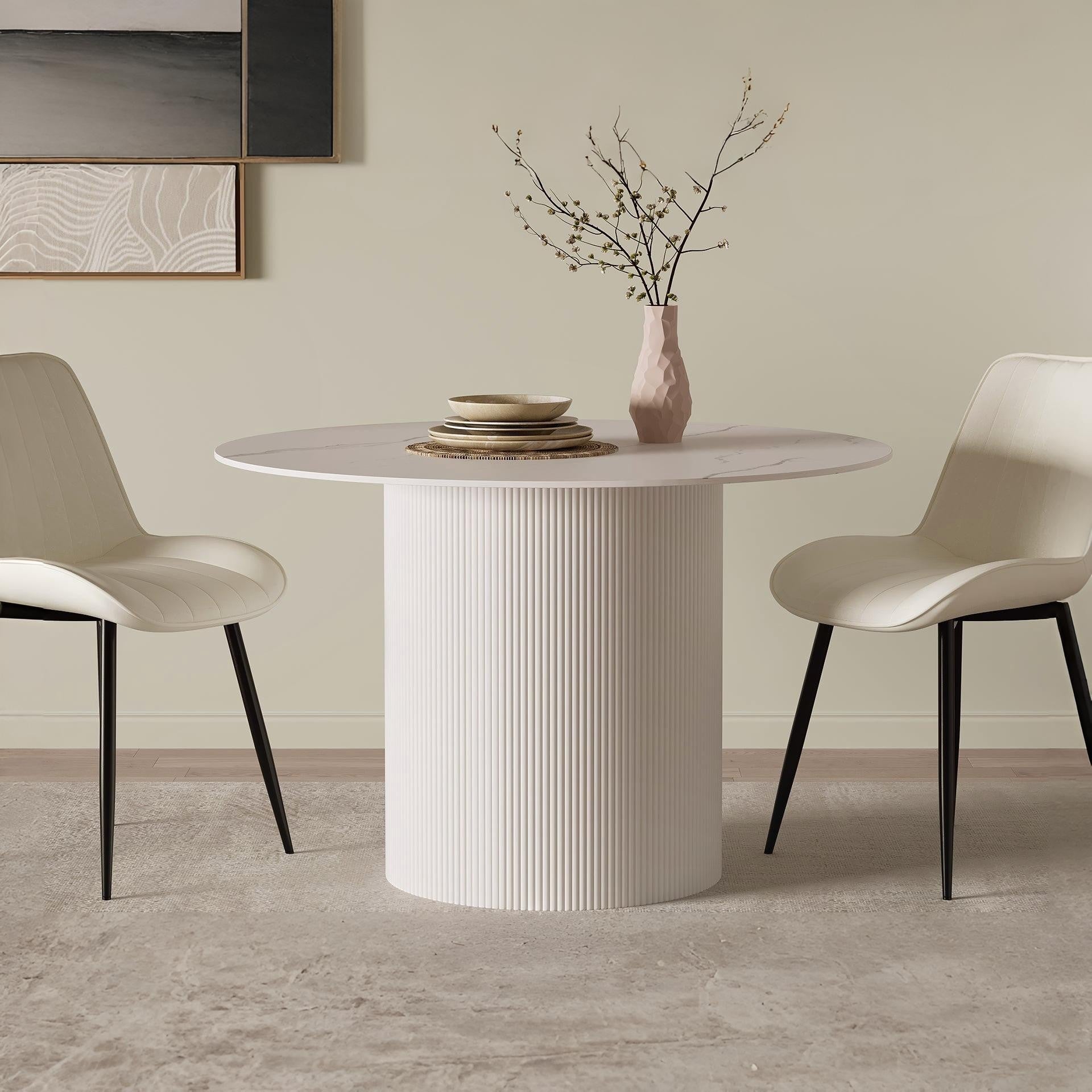 Pearl Round Ceramic Dining Table 120 x 76cm- White – Treasurebox