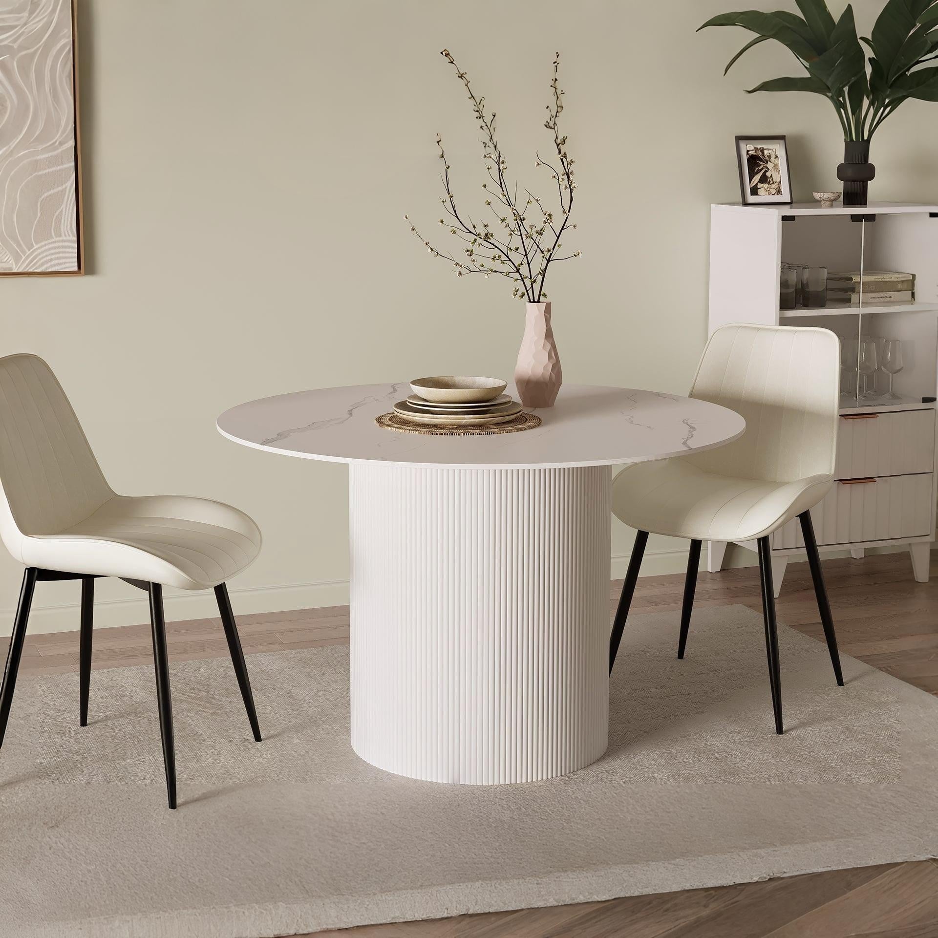 Pearl Round Ceramic Dining Table 120 x 76cm- White – Treasurebox