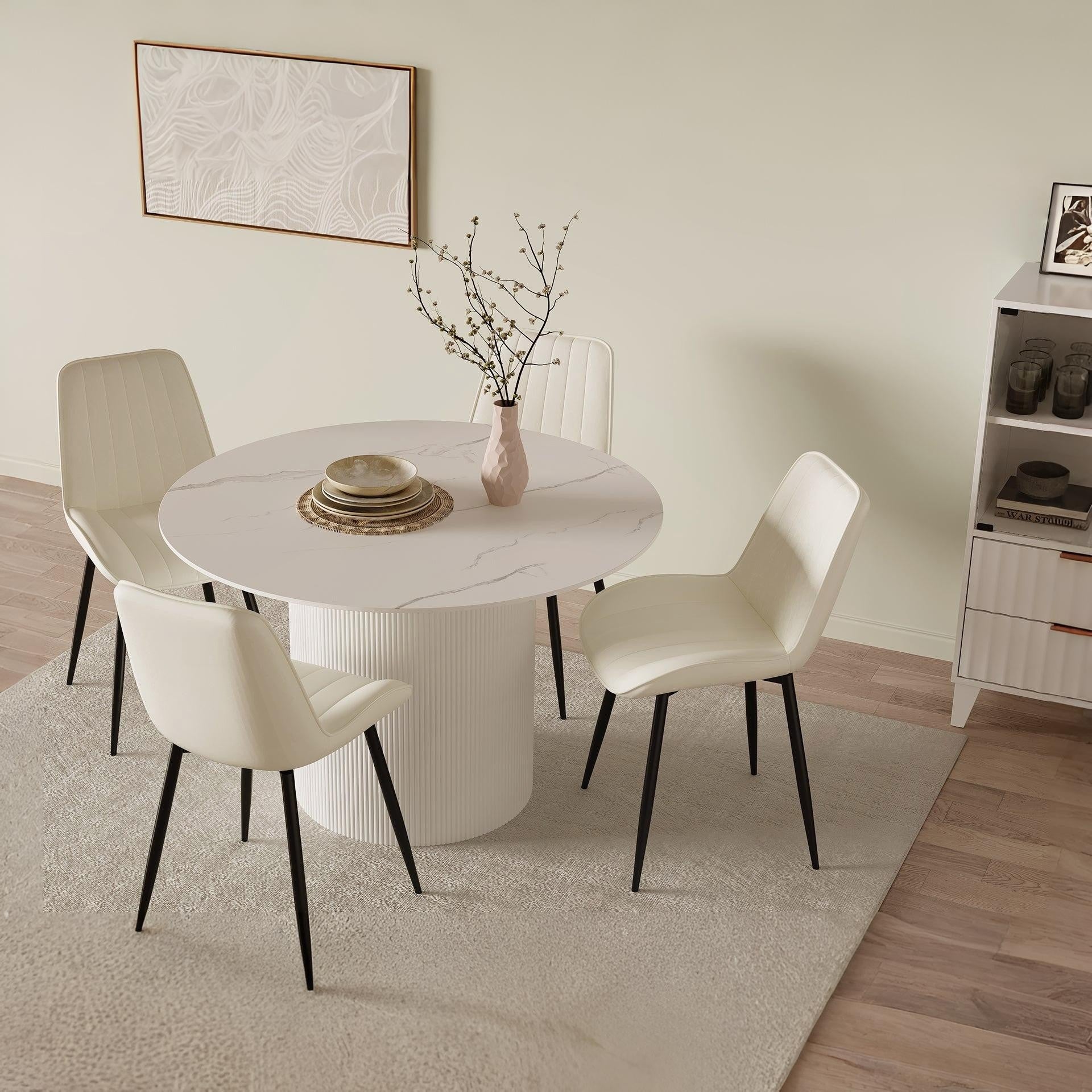 Pearl Round Ceramic Dining Table 120 x 76cm- White – Treasurebox